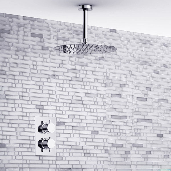 FontanaShowers Ultra Thin Thermostatic Ceiling Shower Set with Built In ...
