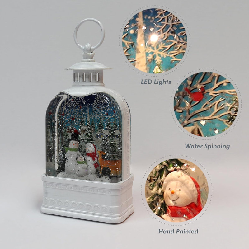 Moments in Time 9.5“H Acrylic Lantern w/ Snowman Family - LED, Water ...