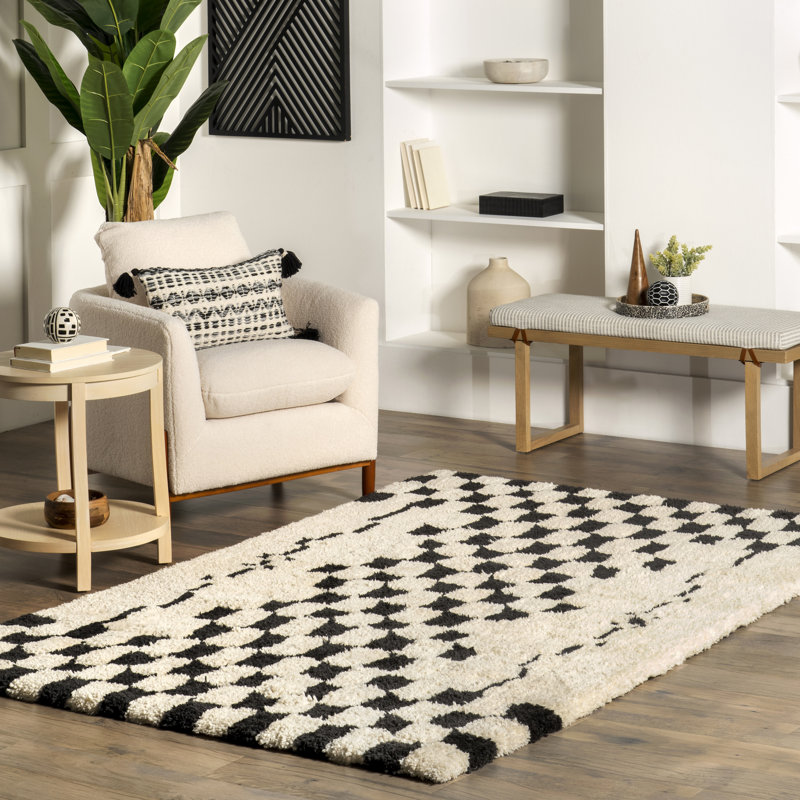George Oliver Nathalie Modern Checkered Shag Area Rug & Reviews | Wayfair