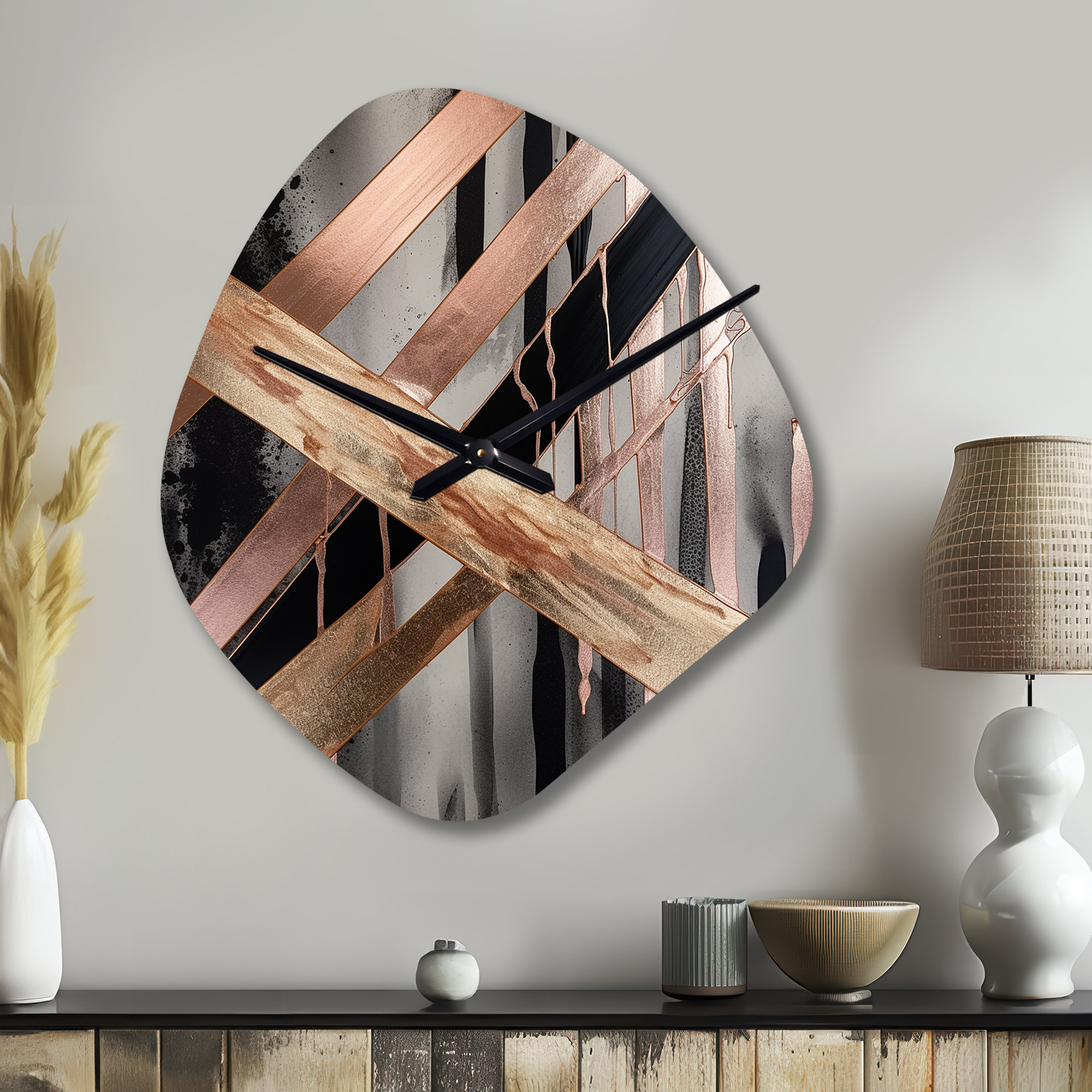 Design Art Metallic Stripes And Circles III - Marble Unique Shape Metal ...