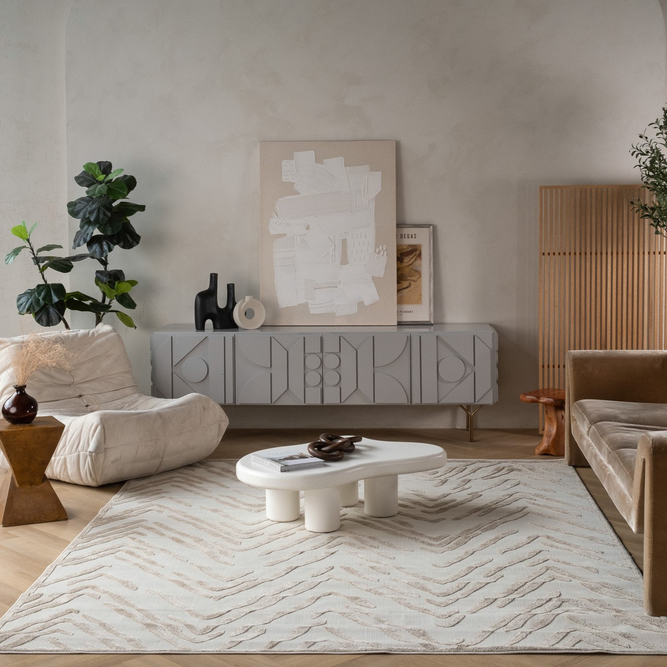 Ebern Designs Rug Branch Douros Abstract Indoor Outdoor Area Rug, Beige ...