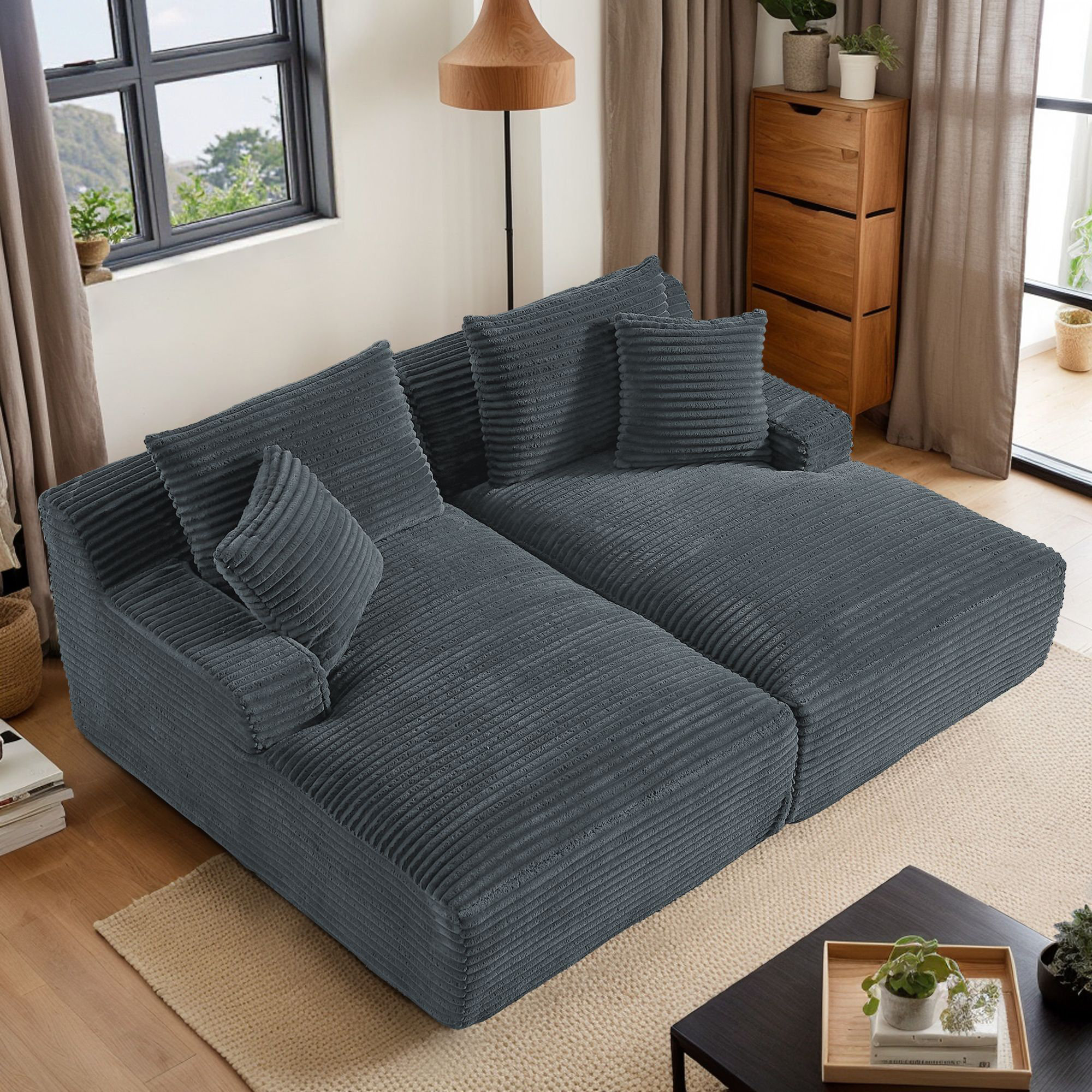 Mercer41 Oversized Chaise Lounges Indoor, 79-inch Corduroy Loveseat ...