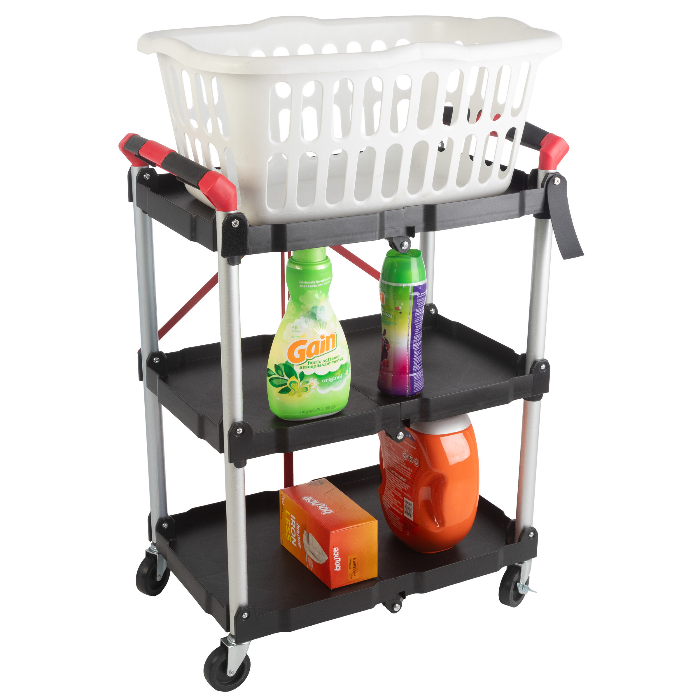 Stalwart Folding Cart with 50lb Capacity Per Shelf - Collapsible Cart ...