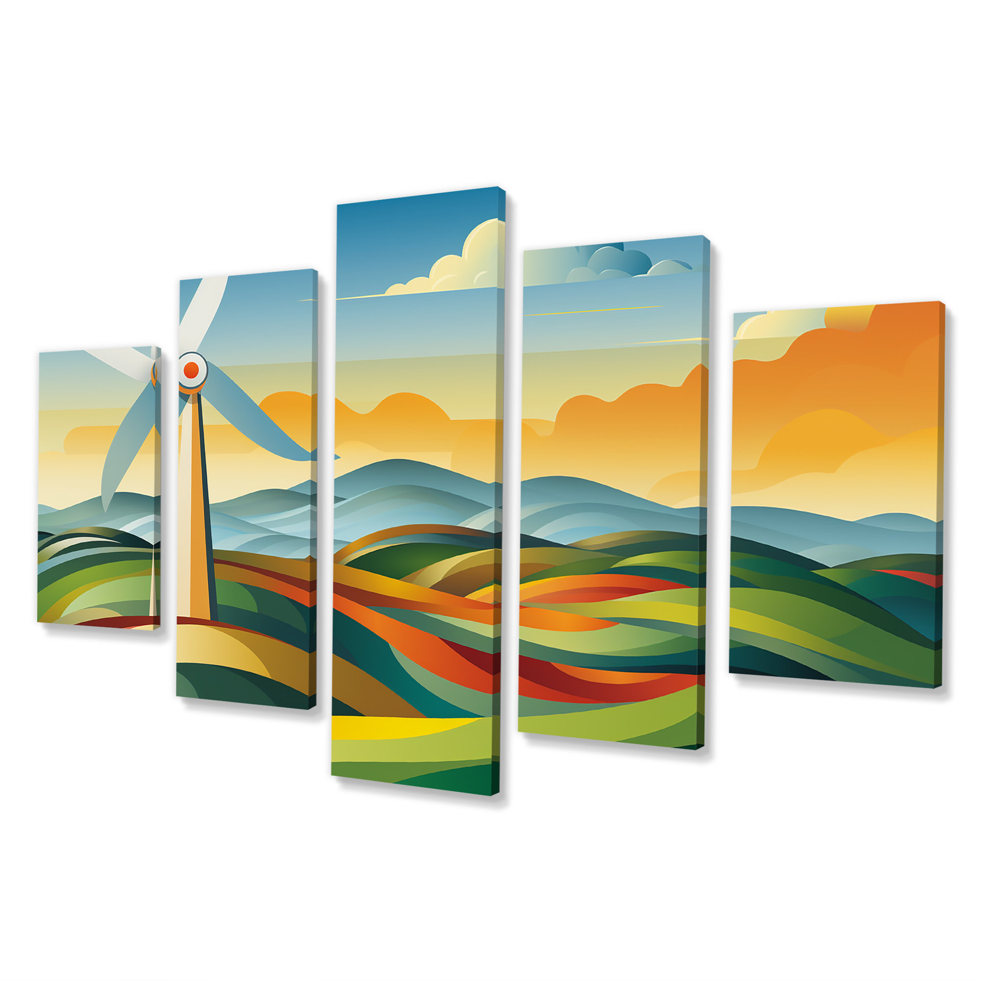 Gracie Oaks 'Green Holland Windturbine Meadow Views I - Wind Turbines ...