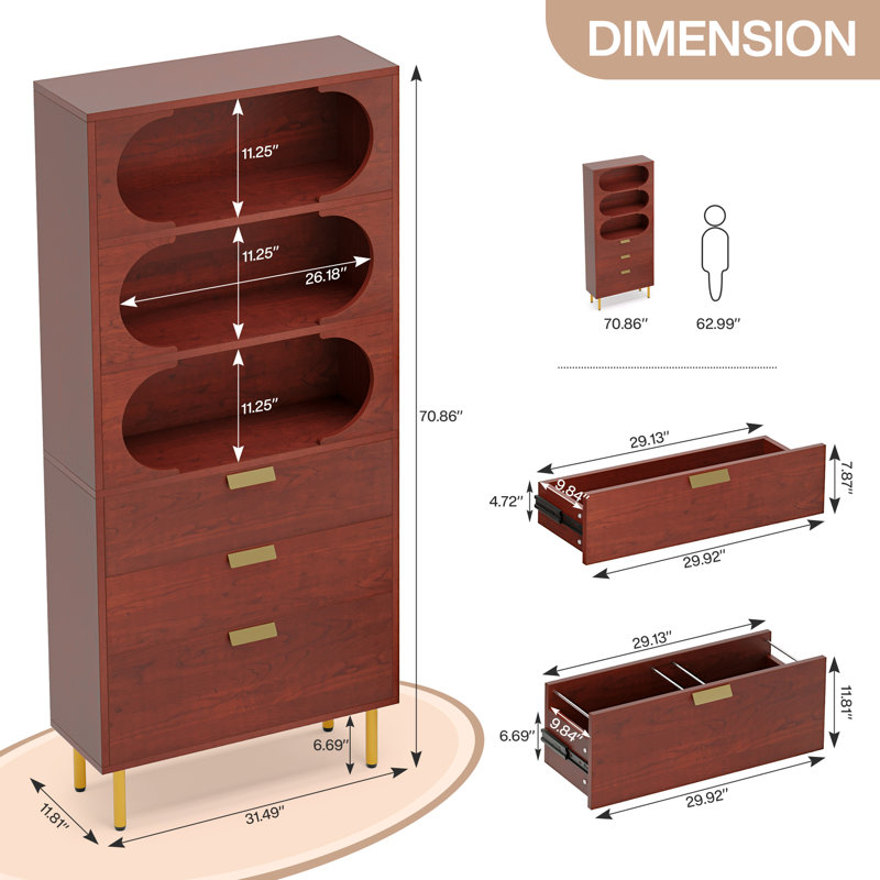 Mercer41 3 Drawers Walnut Vertical Filing Cabinet | Wayfair