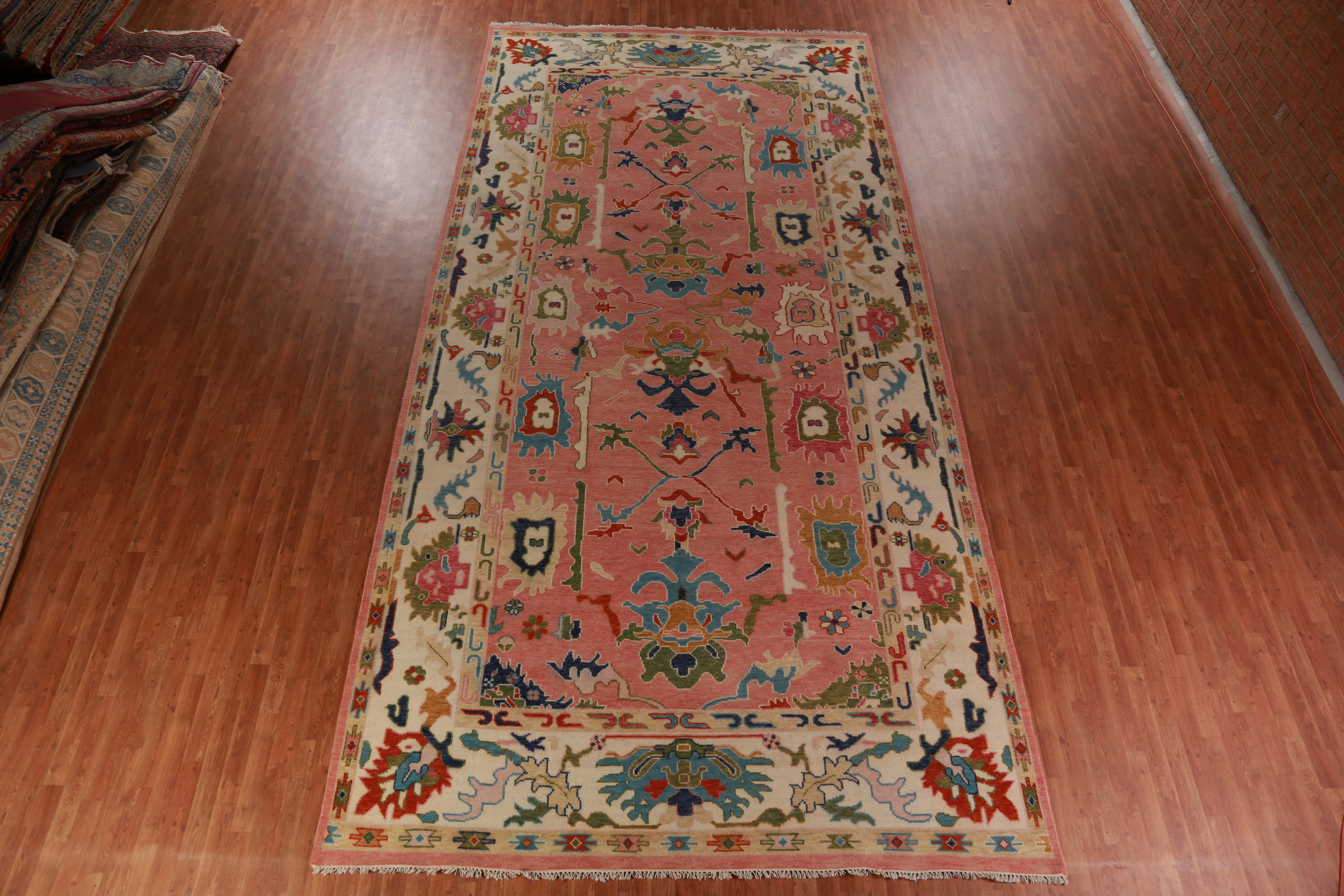 Wildon Home® Handmade Pink & Ivory Oushak Indian Large Rug 9x18 | Wayfair