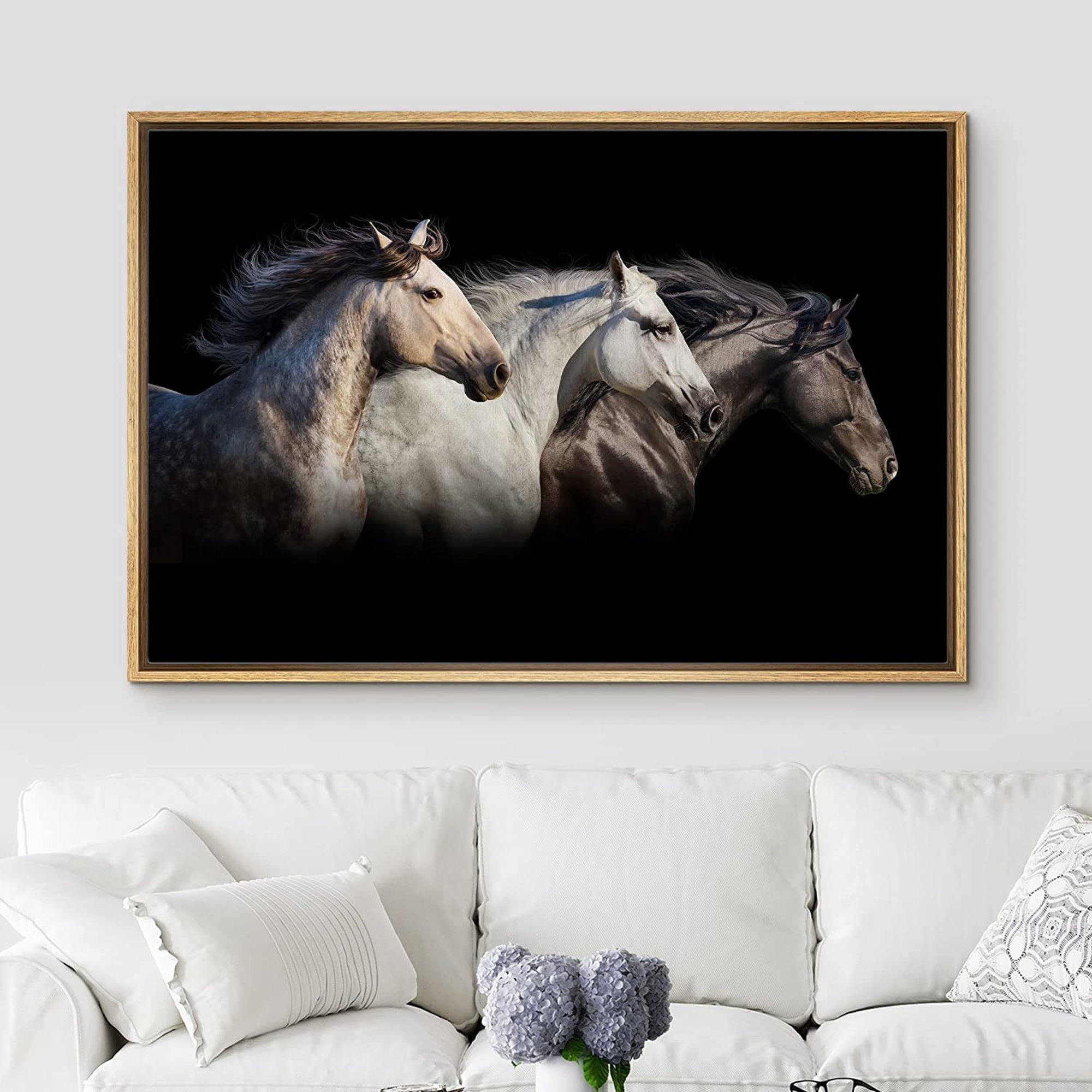 IDEA4WALL Framed Canvas Print Wall Art Side Profile View Of Horse Trio ...