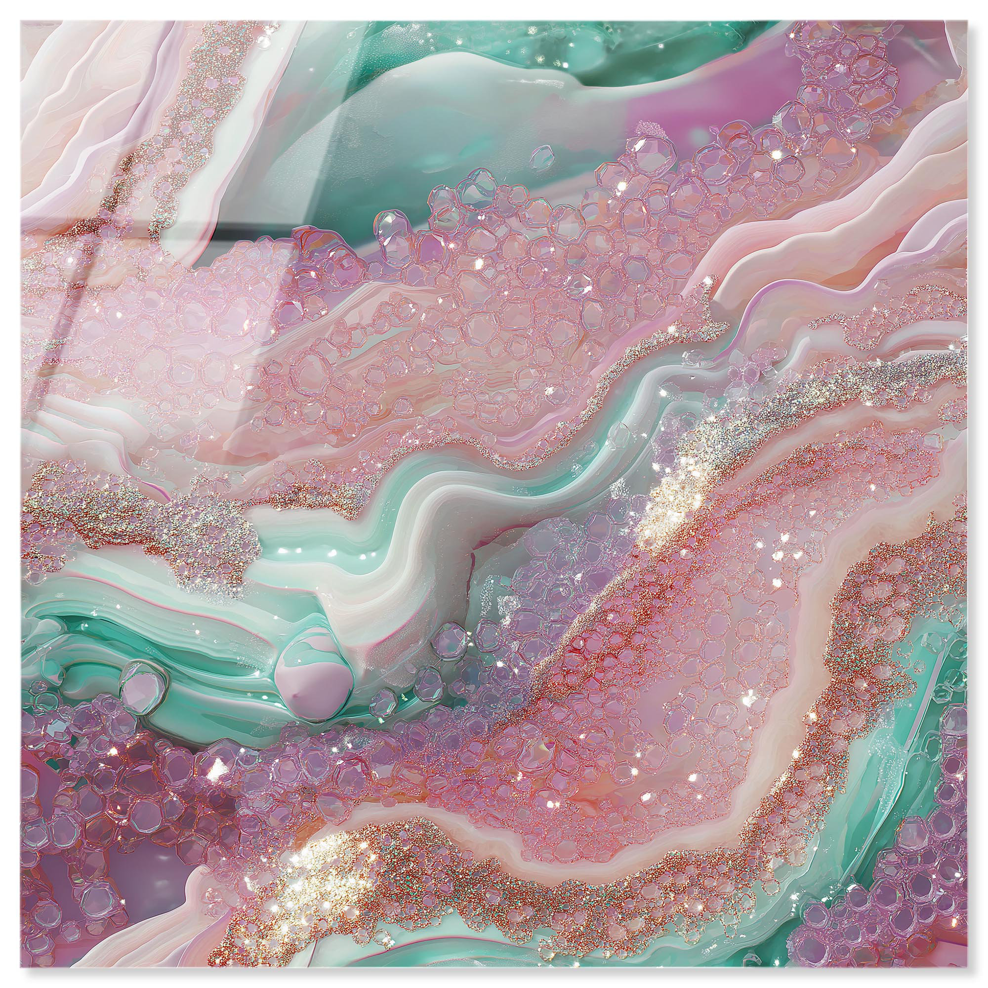 Orren Ellis Pink and Mint Crystal III Acrylic Colourful Abstracts by ...