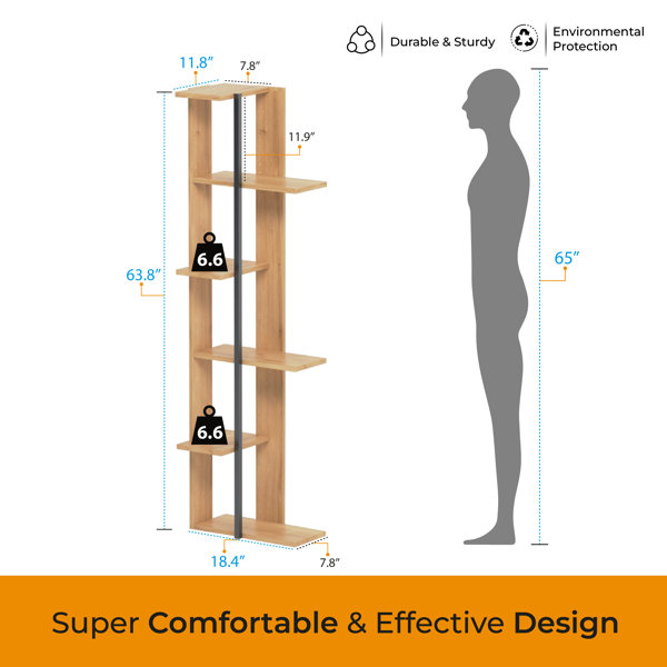 Hais Ezgi Wooden Corner Bookcase with 5 Tier Bookshelf, Modern Style ...