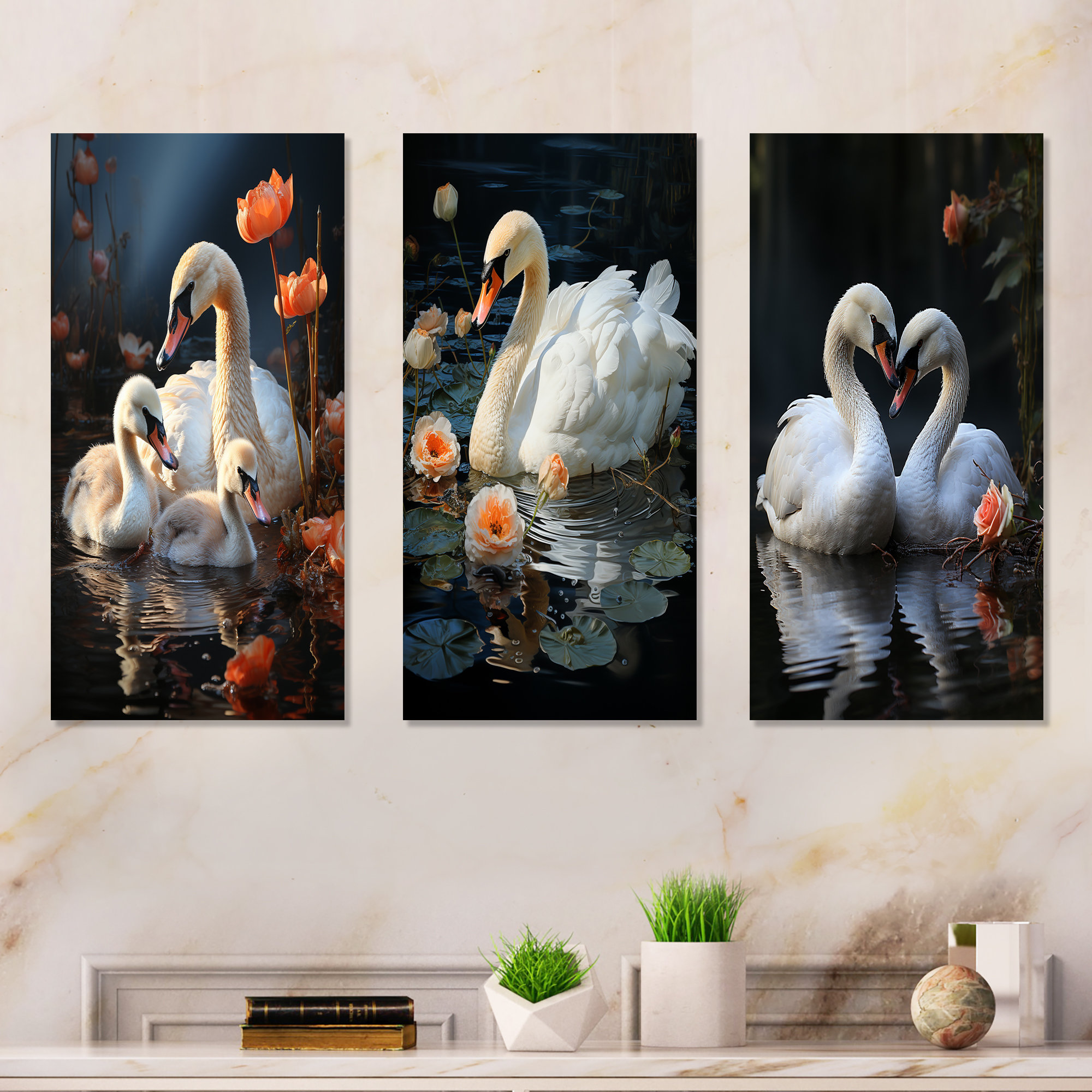 Red Barrel Studio® Peaceful Swans Family - Swans Wall Art Living Room ...