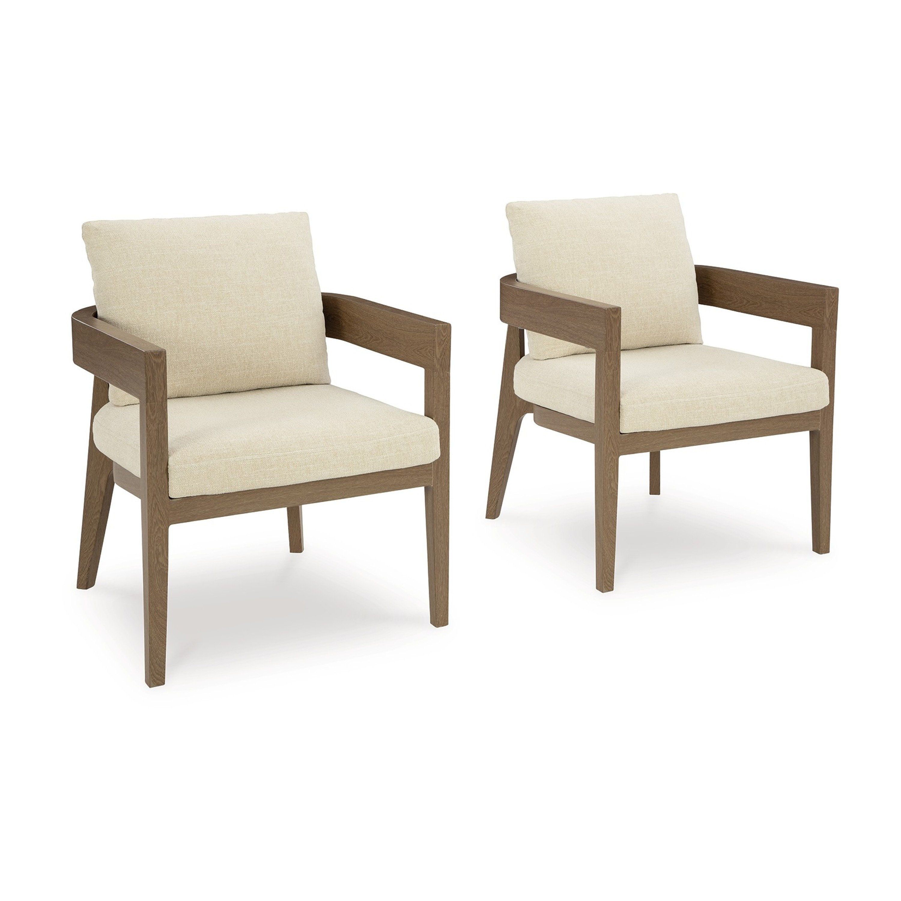 Benjara Baily Outdoor Armchair Set Of 2, Cream White Fabric, Brown ...