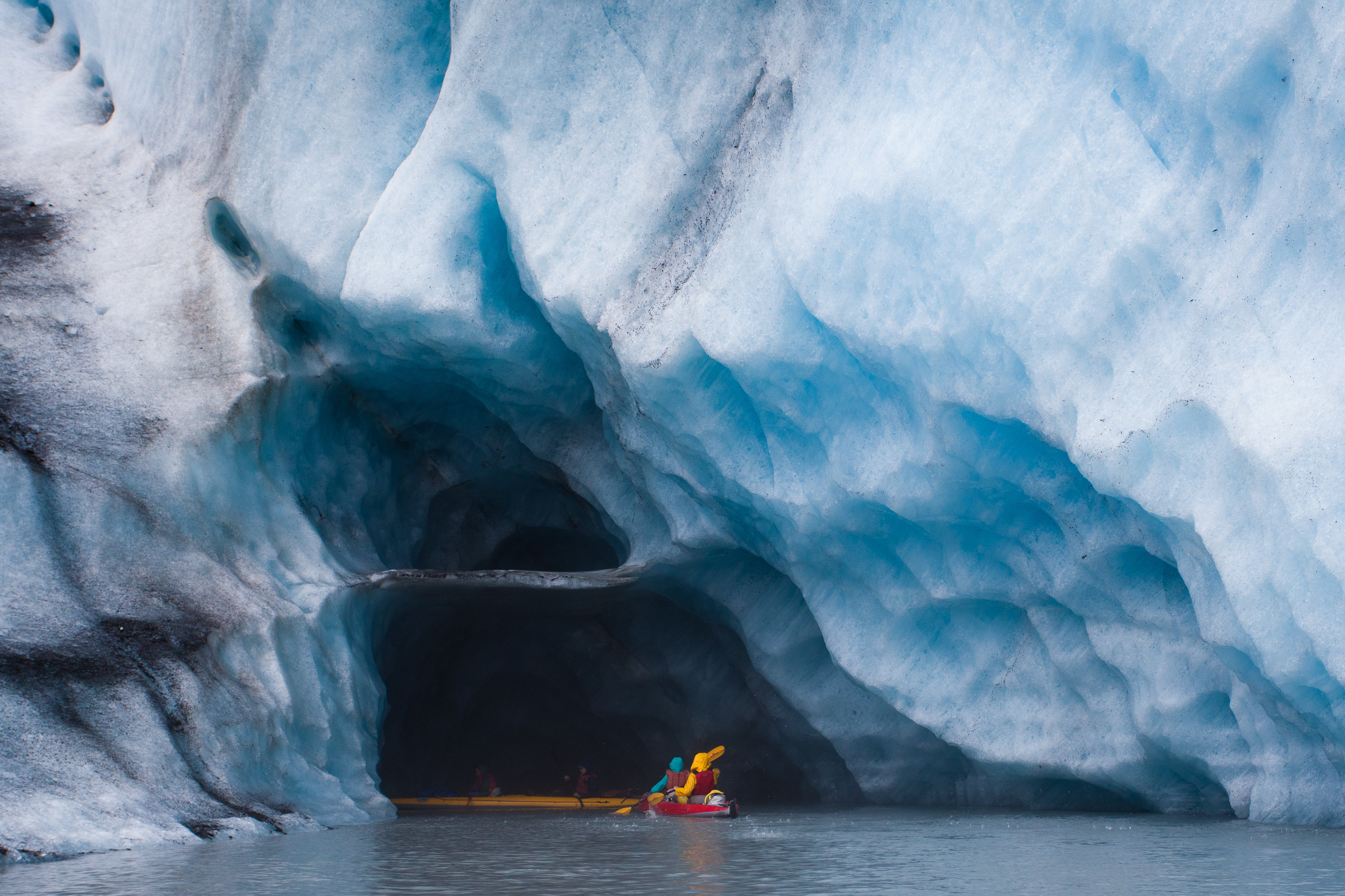 Ebern Designs Kayaking into Blue Ice Cave - Wrapped Canvas Photograph ...