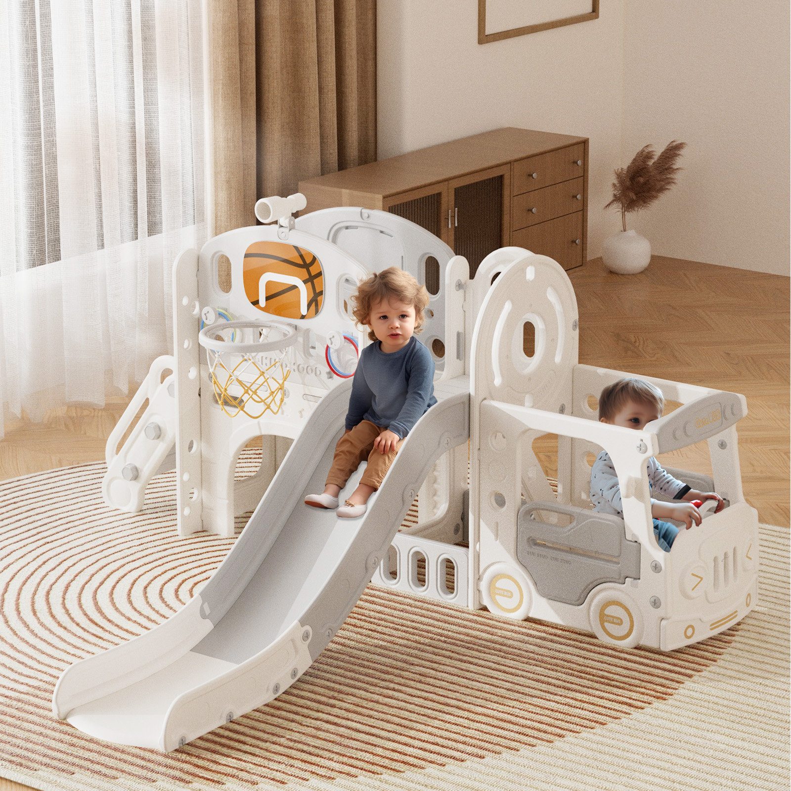 GLAF 10 In 1 Toddler Slide, Kids Slide With Bus Playhouse Outdoor ...