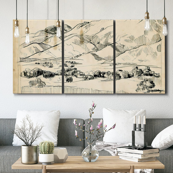 WexfordHome Mountain Sketch I On Canvas 3 Pieces Print | Wayfair
