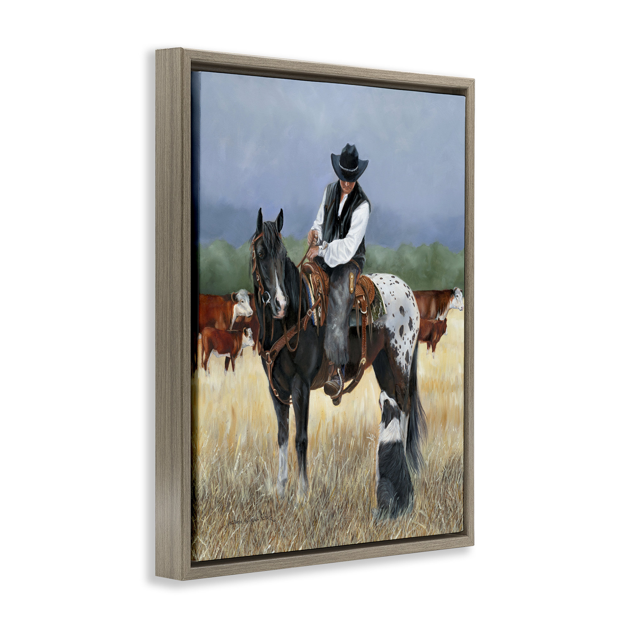 Millwood Pines Cowboy & Dog Framed Floater Canvas Wall Art by Victoria Schultz | Wayfair
