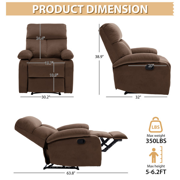 Ebern Designs Basic Recliner Chair Dutch Velvet with Footrest,Manual ...