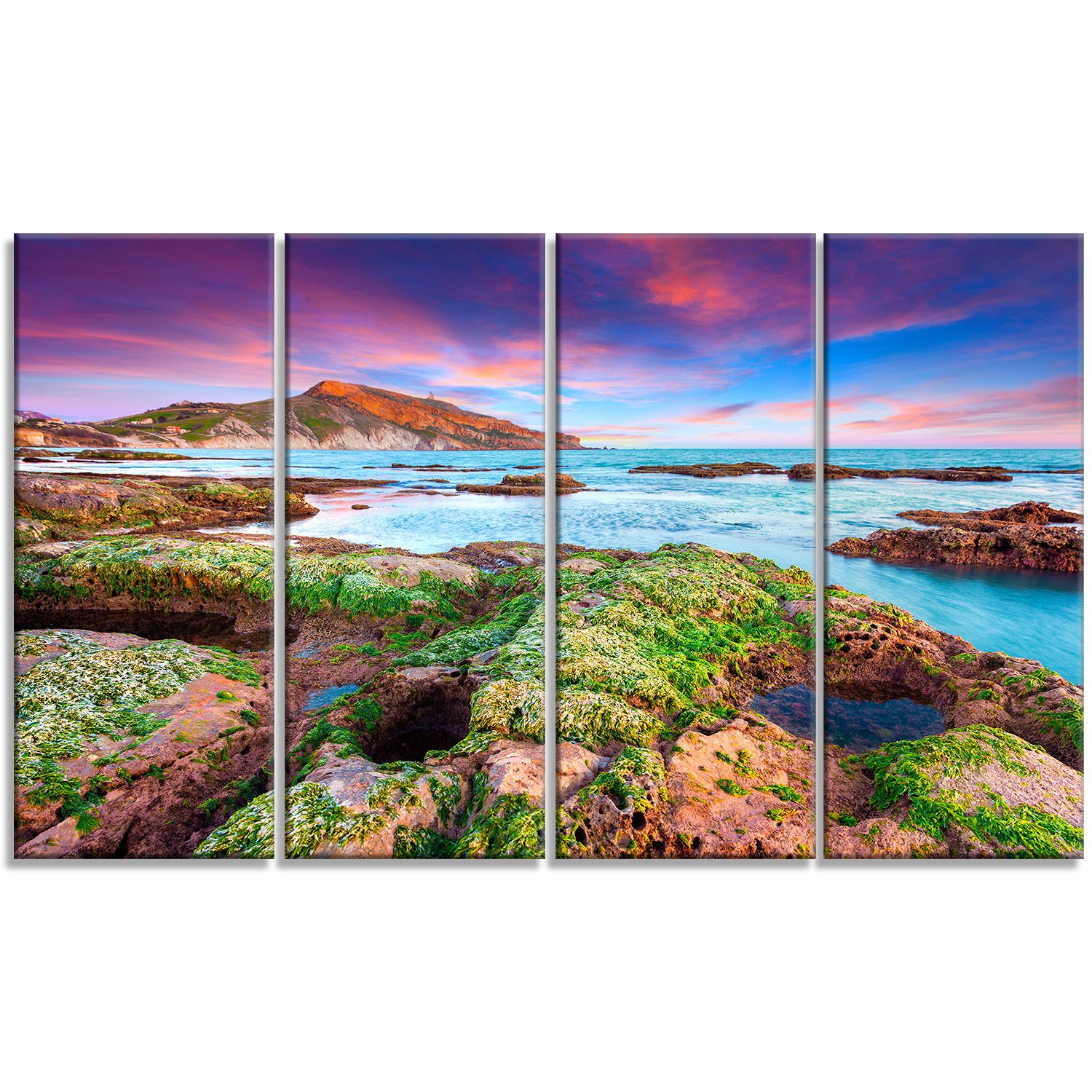 Design Art 'Giallonardo Beach Spring Sunset' 4 Piece Wrapped Canvas ...