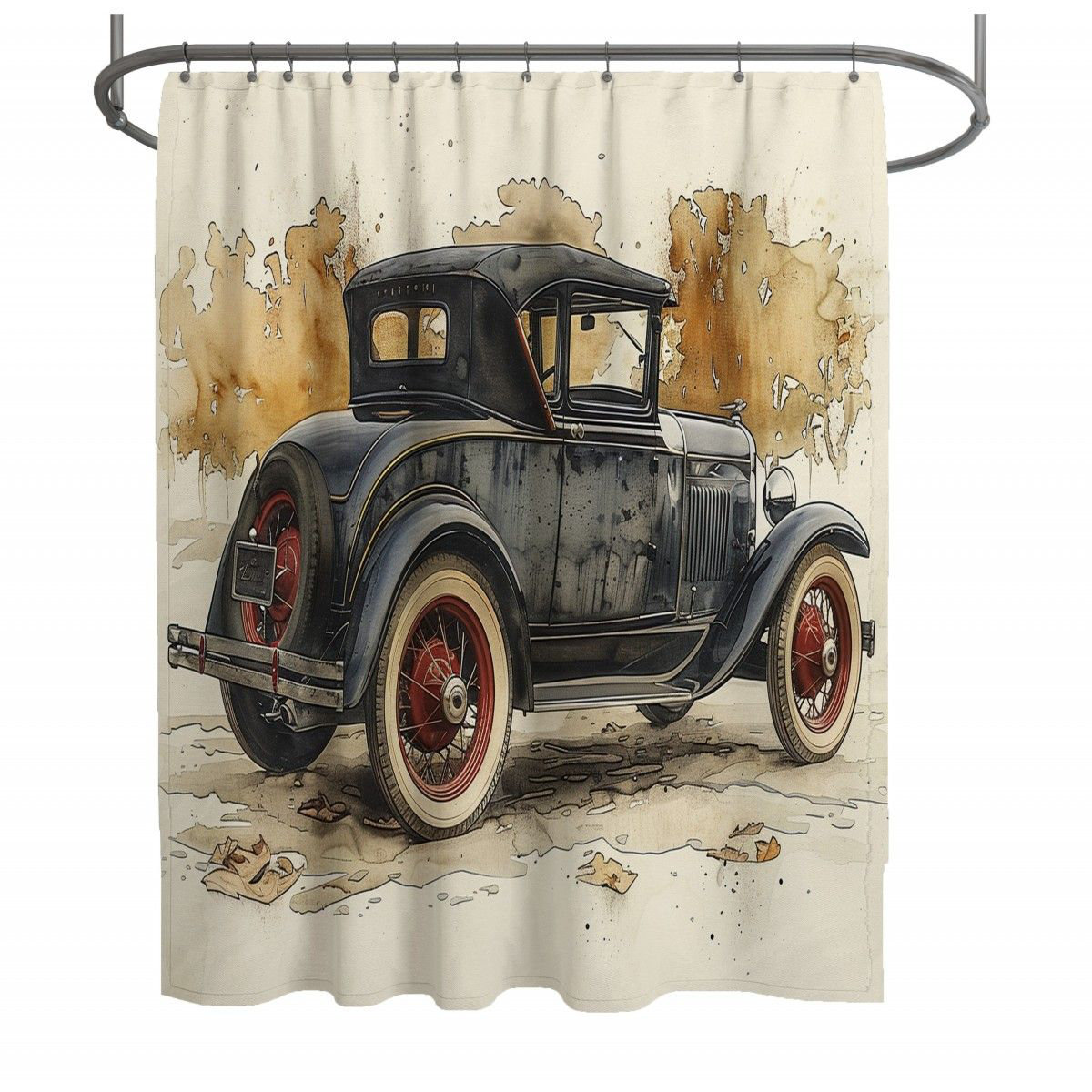 VisionDecor 11922_Vintage Car Shower Curtain - Vehicle Bathroom Decor ...