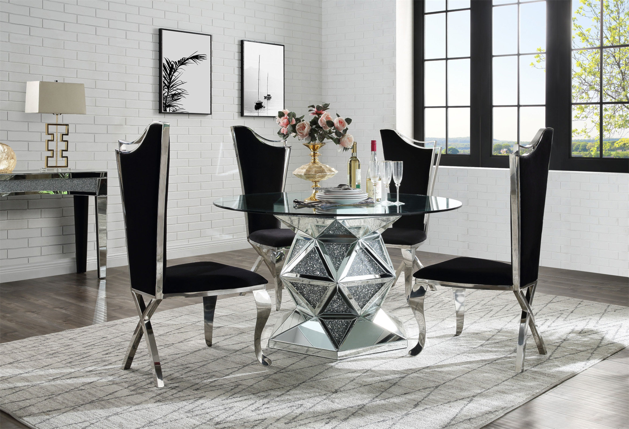 Mercer41 Luxurious Mirrored And Faux Diamond Dining Table For Stylish Dining | Wayfair