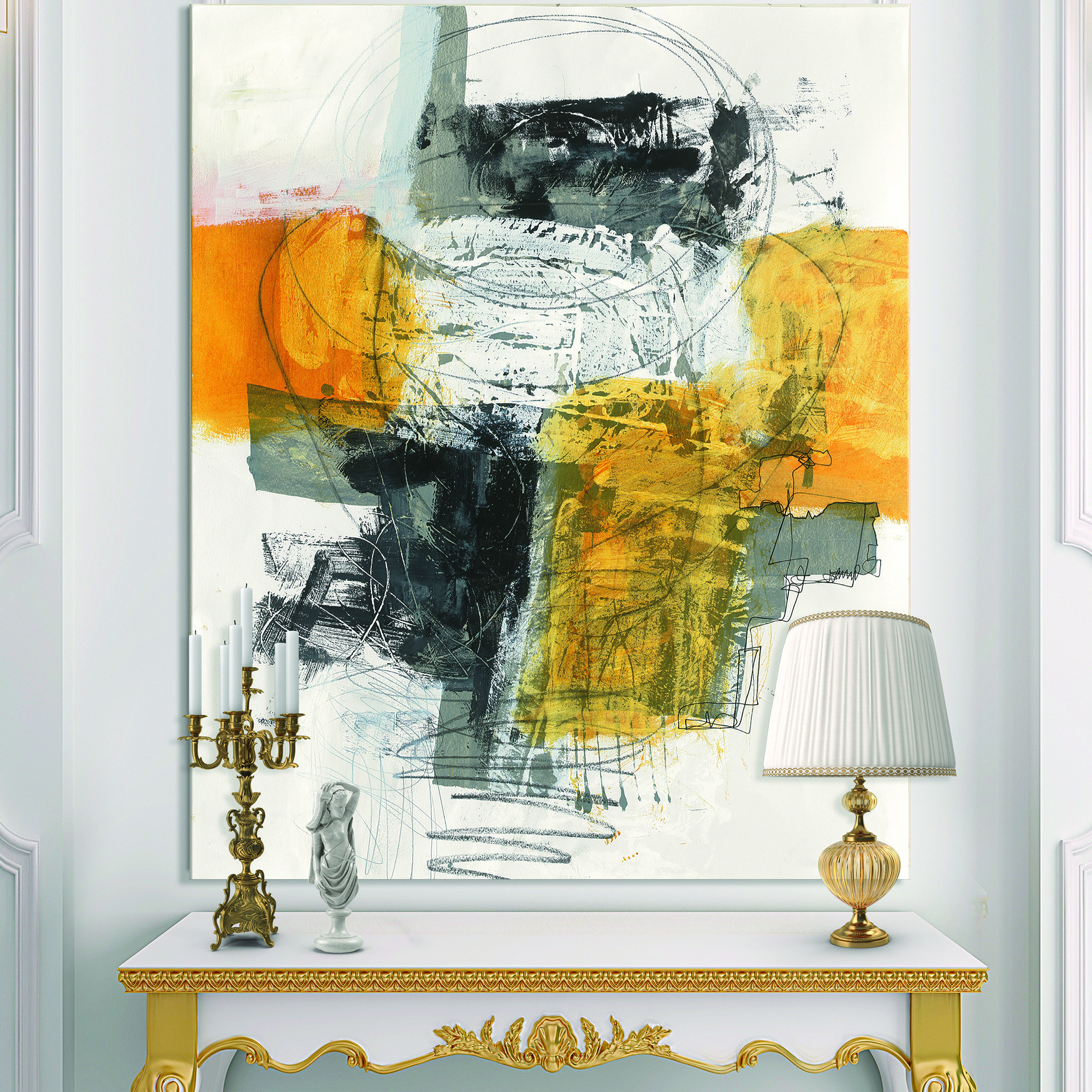 East Urban Home Abstract Composition af Glamorous Yellow and Black ...