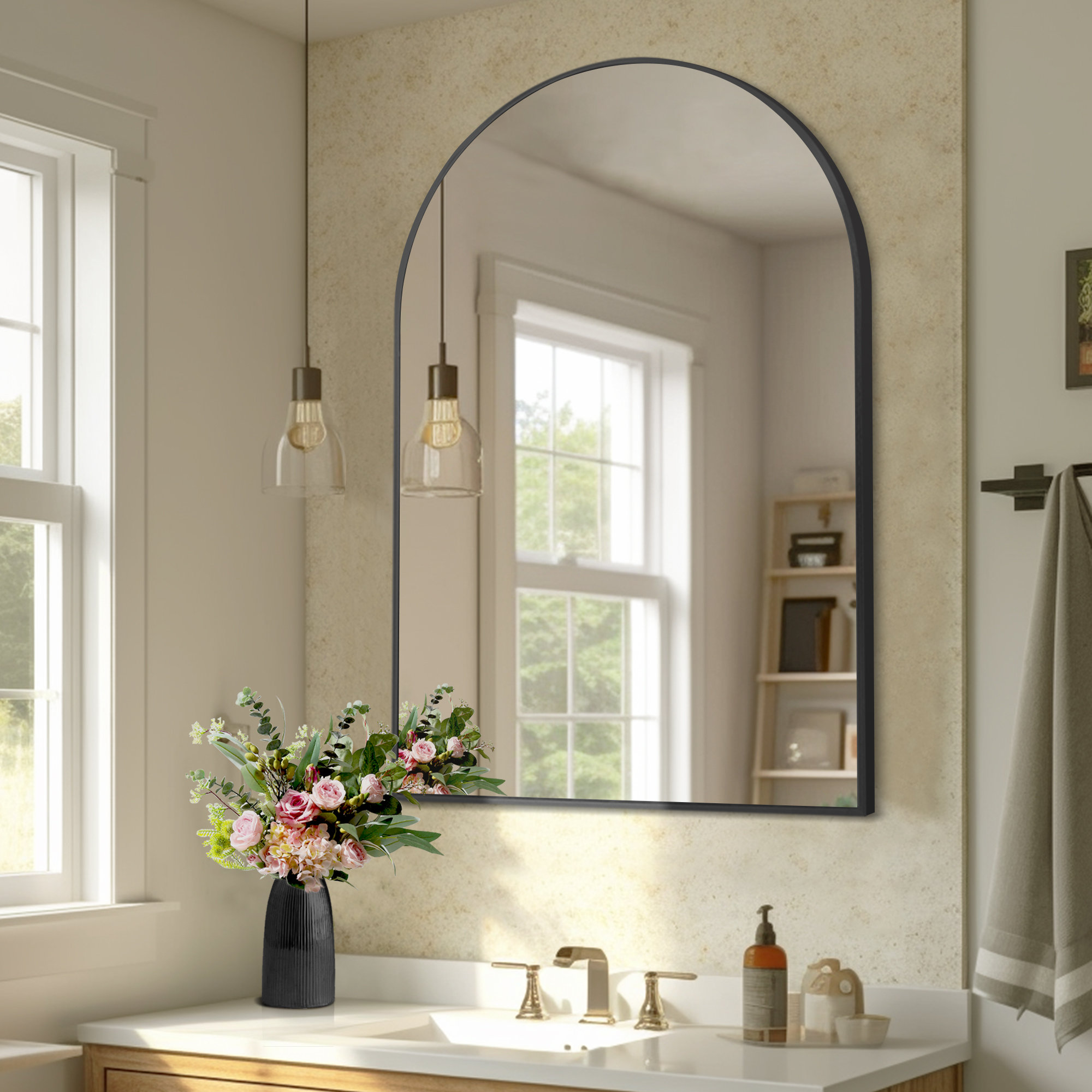 Wade Logan Brazee Arch Wall Mirror Metal Bathroom Vanity Accent Mirror ...