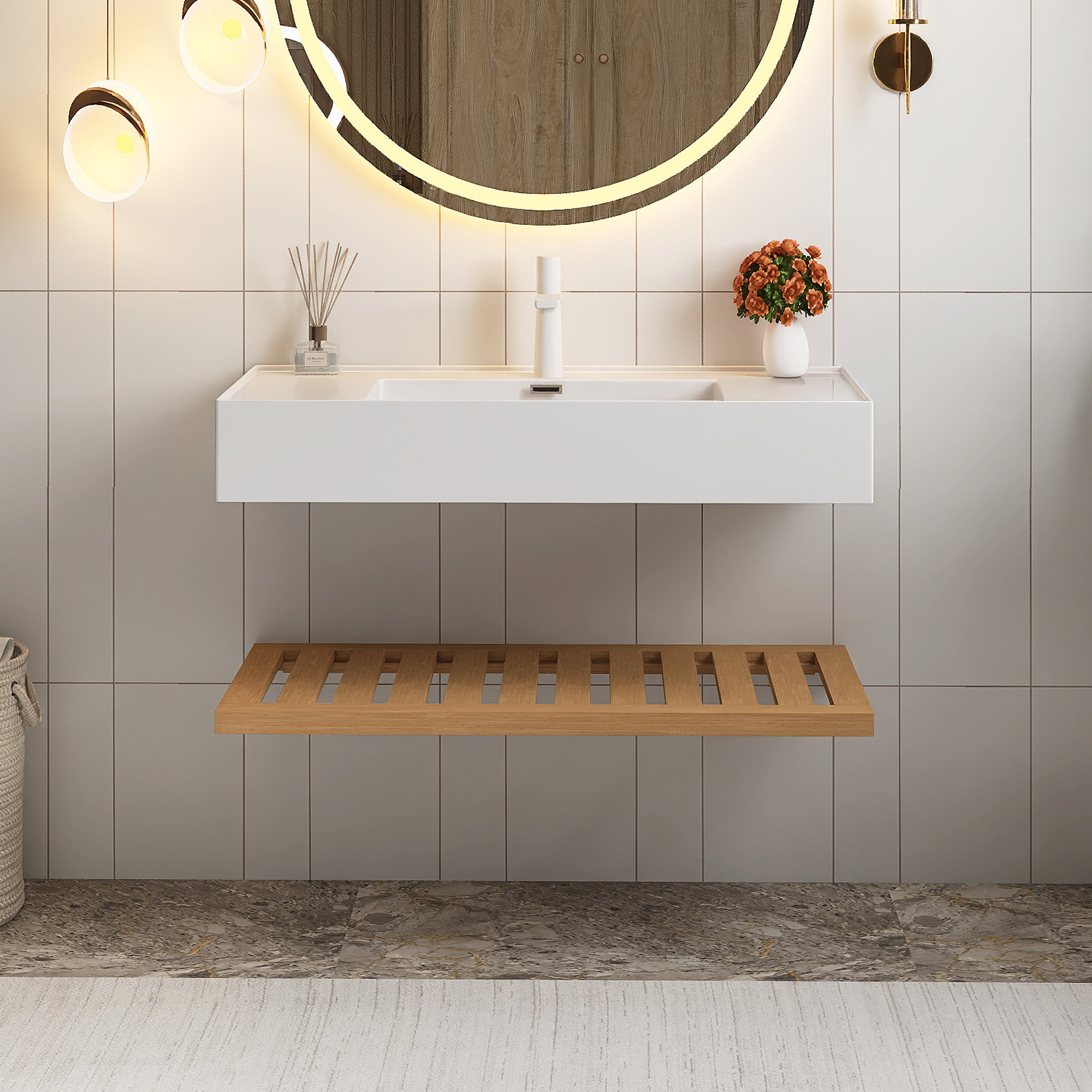 Ebern Designs 36" Wall-Mounted Floating Bathroom Vanity With ...