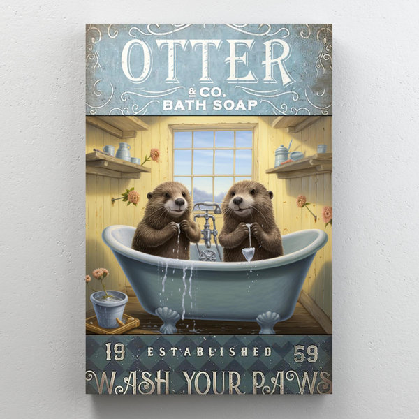 Trinx Lizethe Otter Bath Soap On Canvas Print | Wayfair