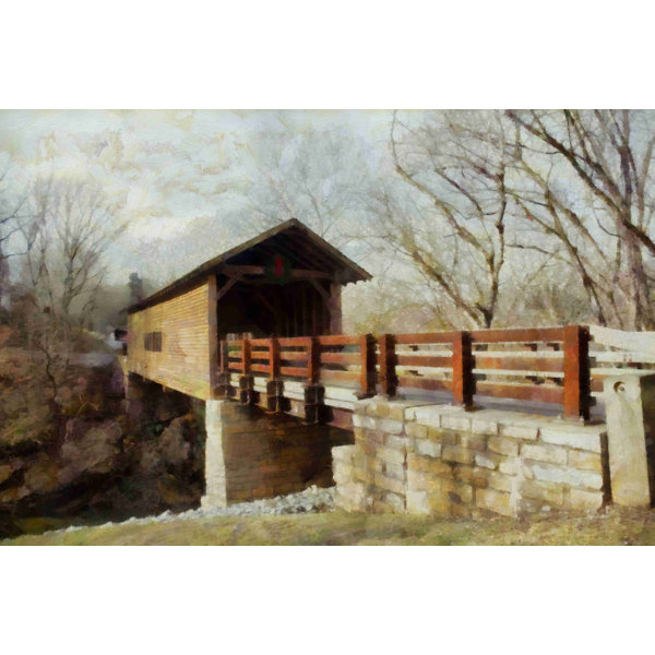 August Grove® Painted Covered Bridge On Canvas Painting | Wayfair