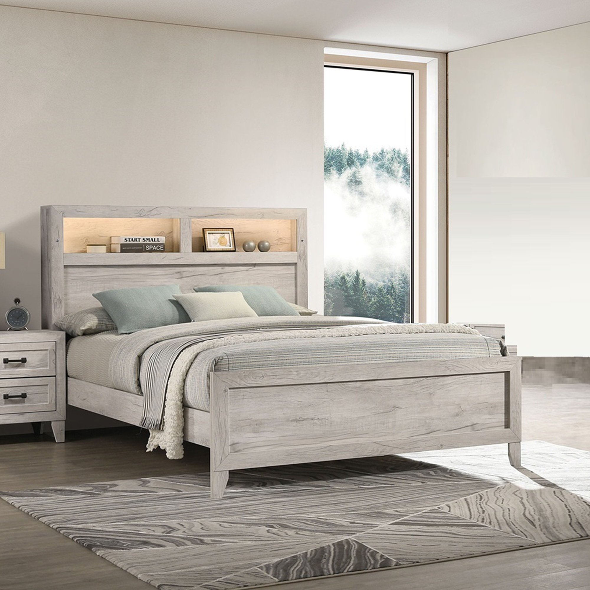 Brayden Studio® Platform Bed W Headboard Shelves And Light Contemporary ...