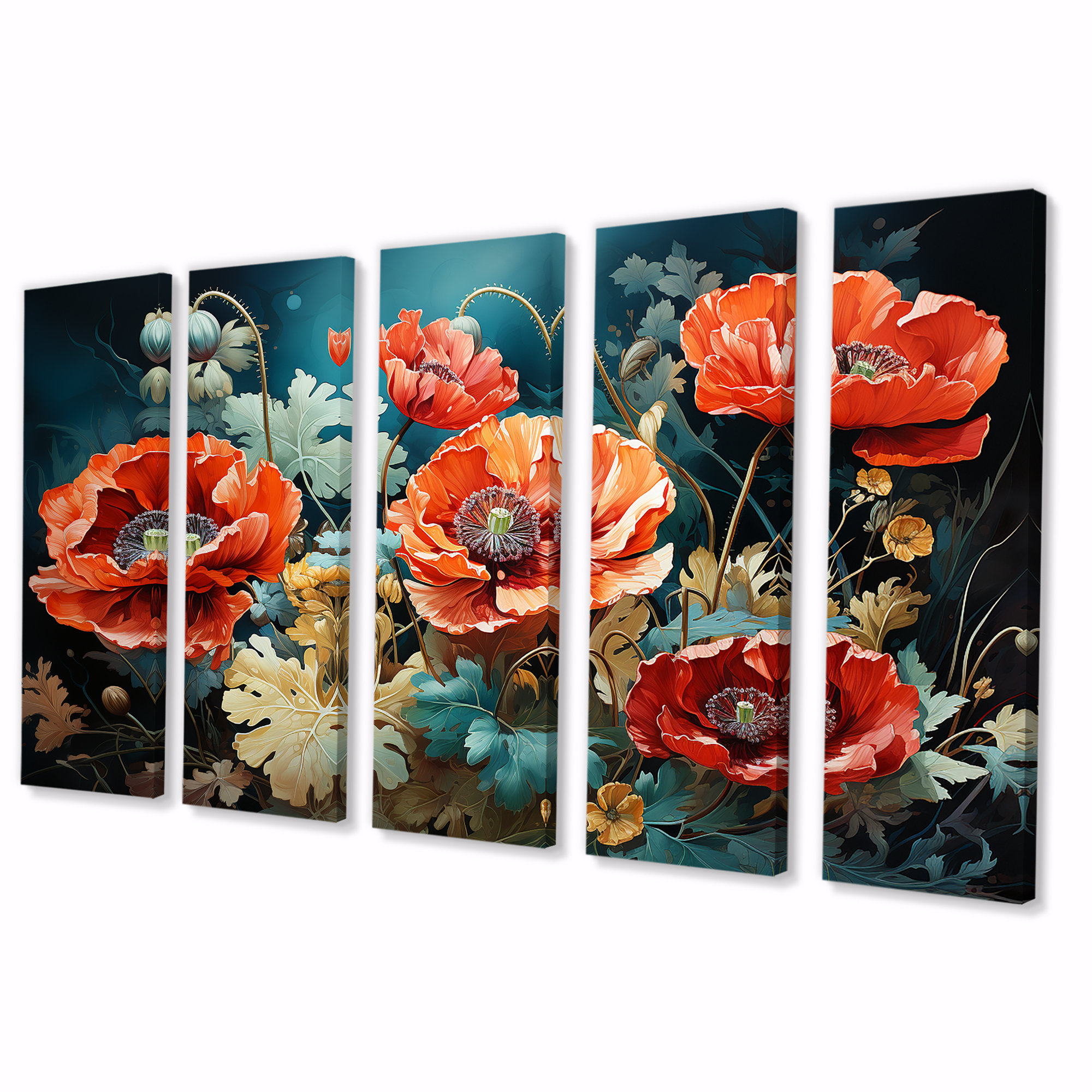 Lark Manor™ Red And Green Poppy Reverie I - Poppies 5 Piece Wall Art ...