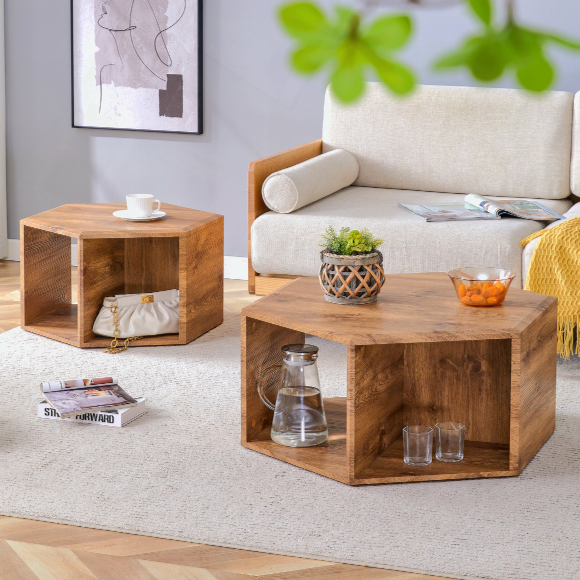 Millwood Pines Minimalist patterns hexagonal Coffee Table Set.Hexagonal ...