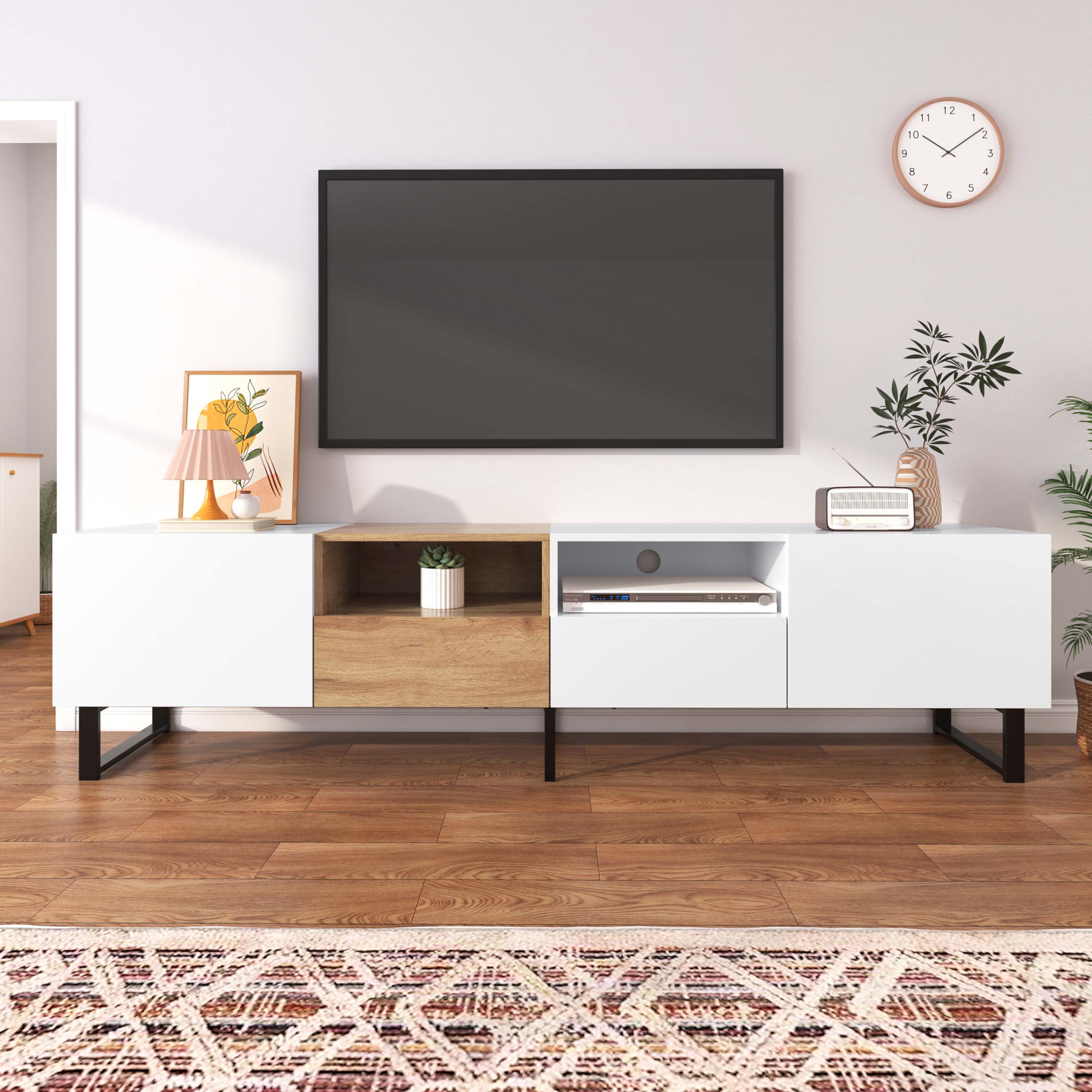 Hokku Designs Modern TV Stand with 2 Cabinets& Open Storage Compartment ...