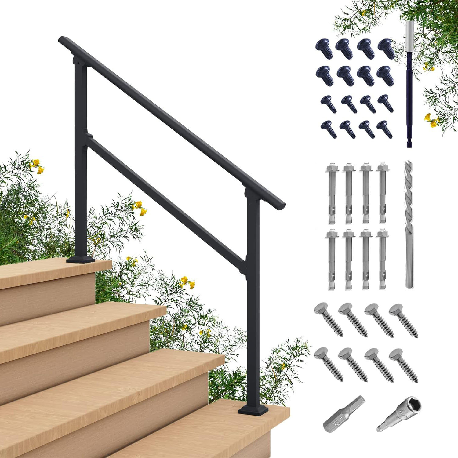 CAPBOL Fence & Rail Hand Rails for Outdoor Steps, 4 Step Handrail ...