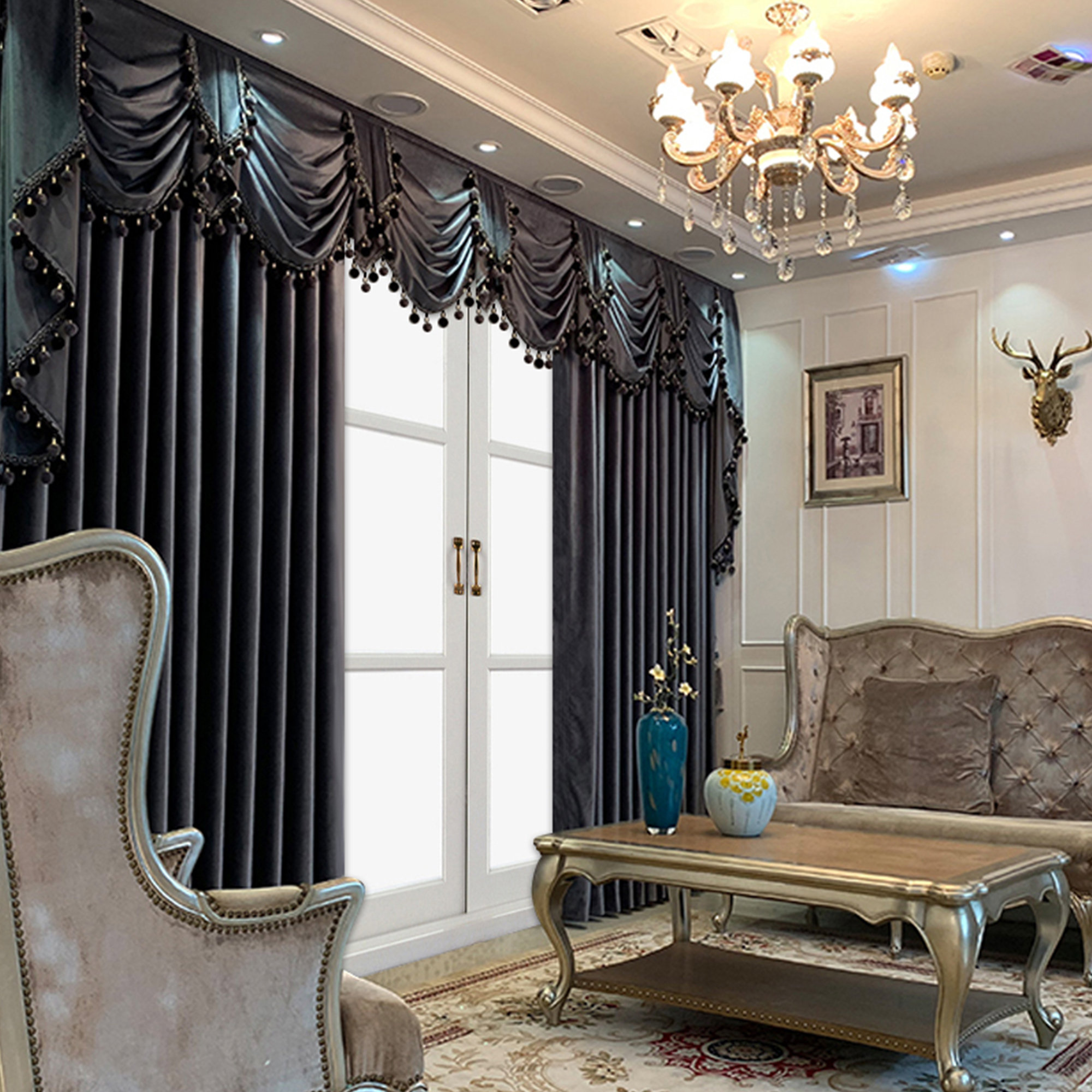 House of Hampton® 2panels Thickened Blackout Black Velvet Finished ...