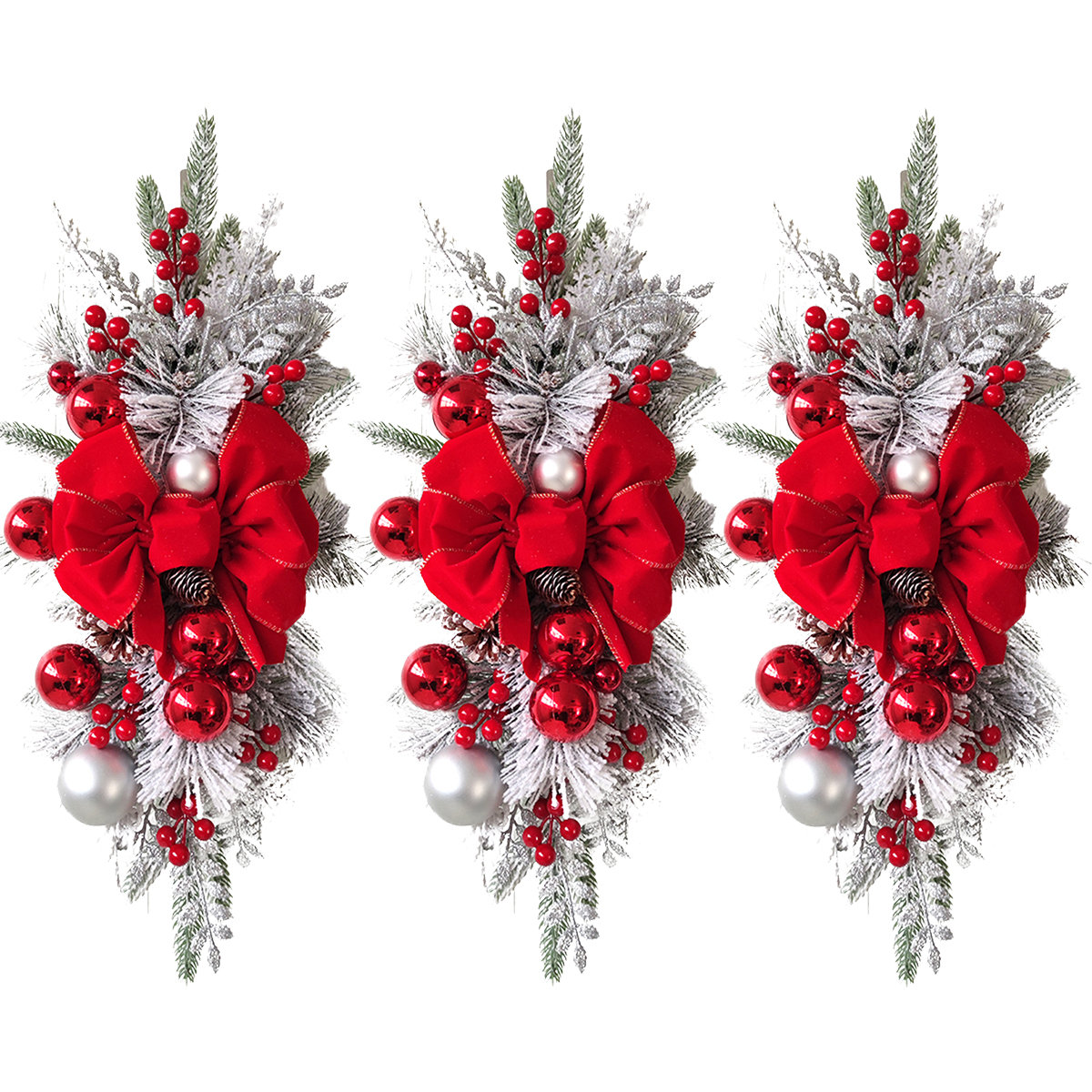 Darby Home Co 3pcs Artificial Christmas Teardrop Swag Trim With Red Bow ...