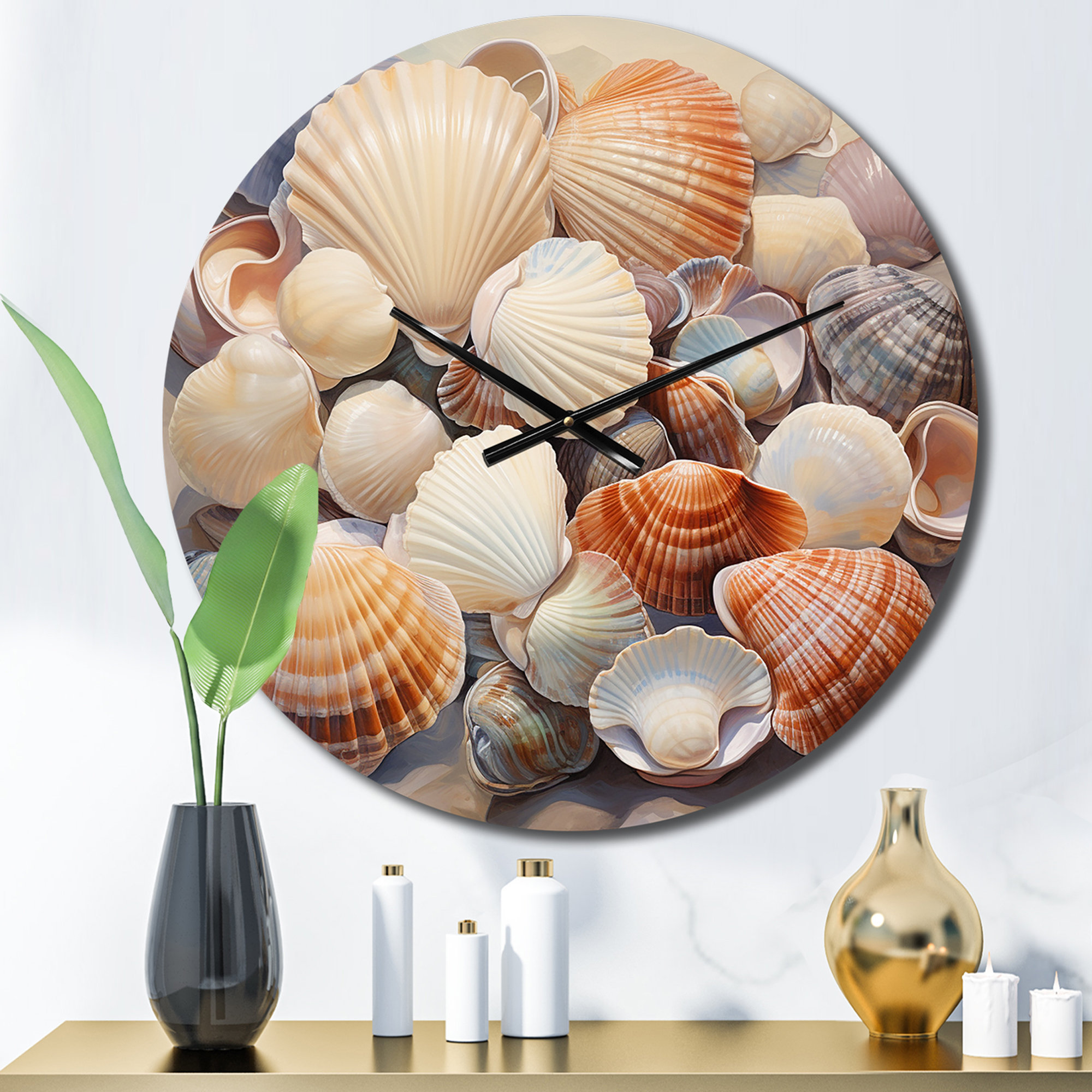 East Urban Home Beige Clam Seashell Symphony III - Animals Wall Clock ...