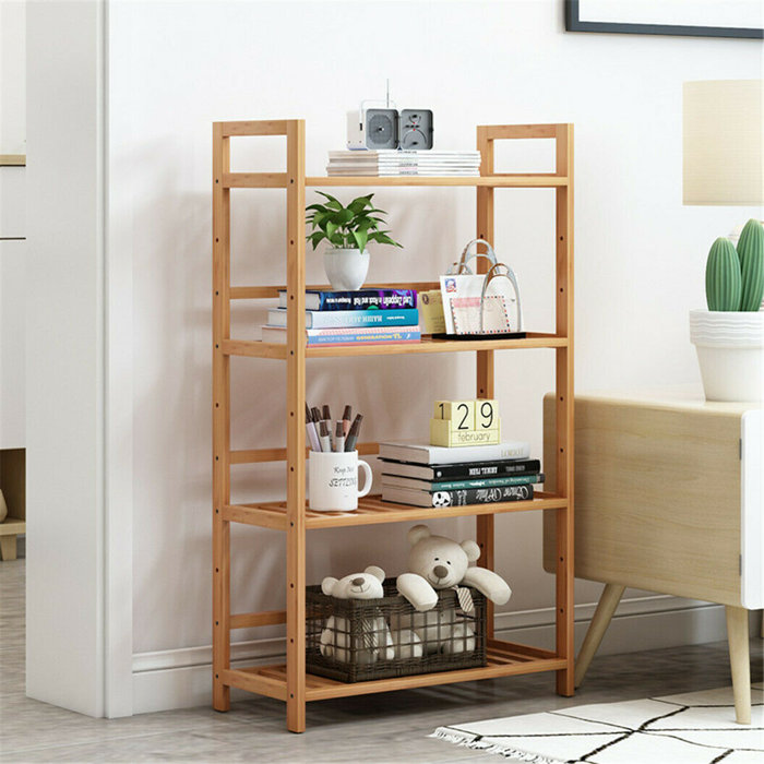 Rebrilliant Tall 4 Tier Bamboo Wood Storage Rack Kitchen Shelving ...