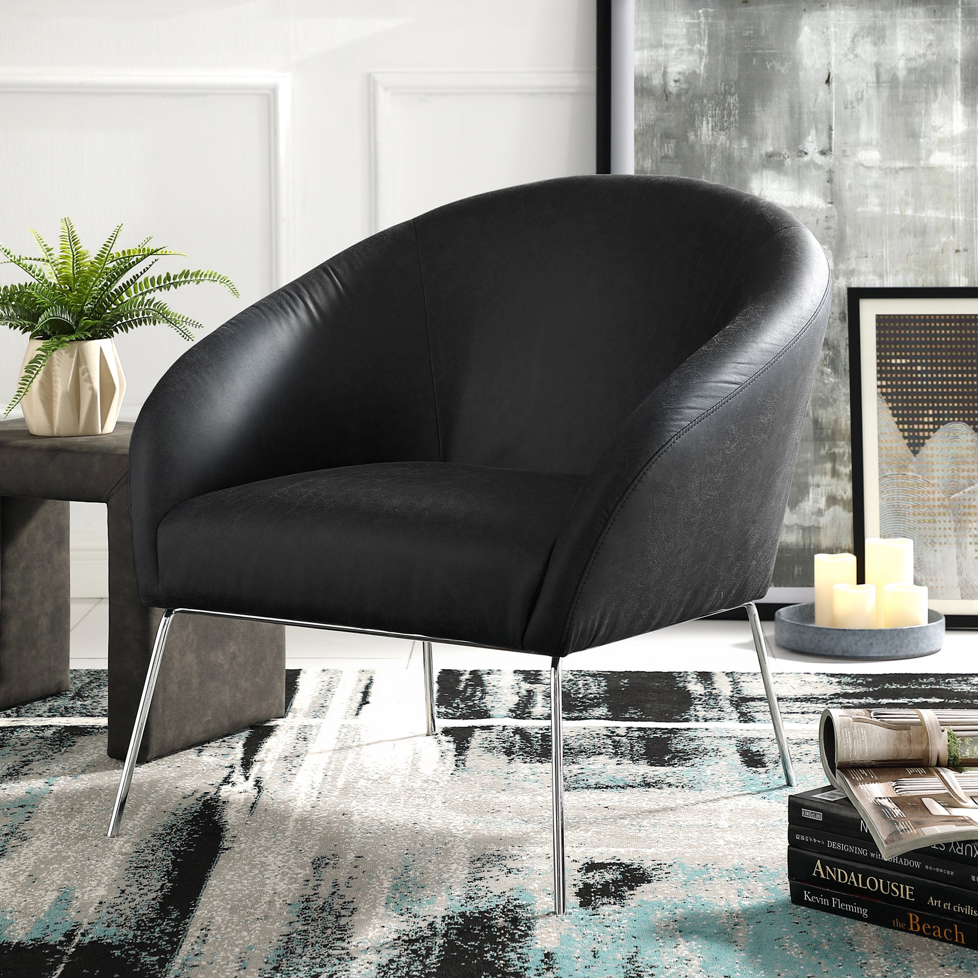 Nicole Miller Chaise d'appoint en cuir Catriona avec base matte et ...