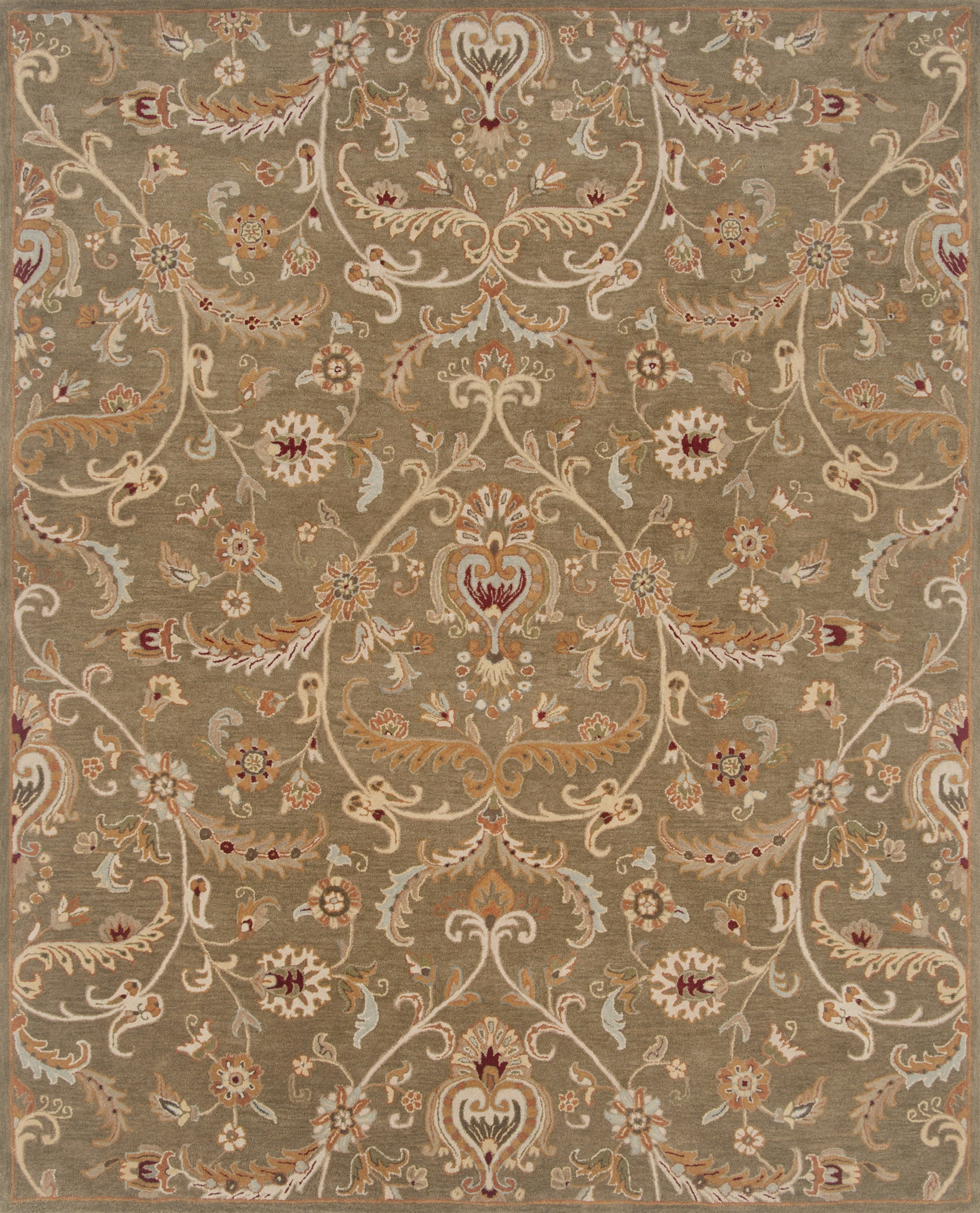 Charlton Home® Floral Handmade Tufted Wool Green Area Rug | Wayfair