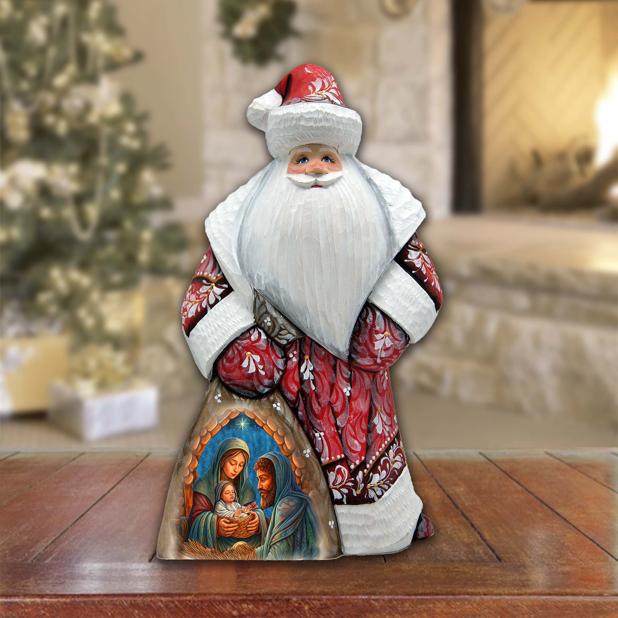 The Holiday Aisle® Holy Family Nativity Santa In Red Hand-Painted Wood ...
