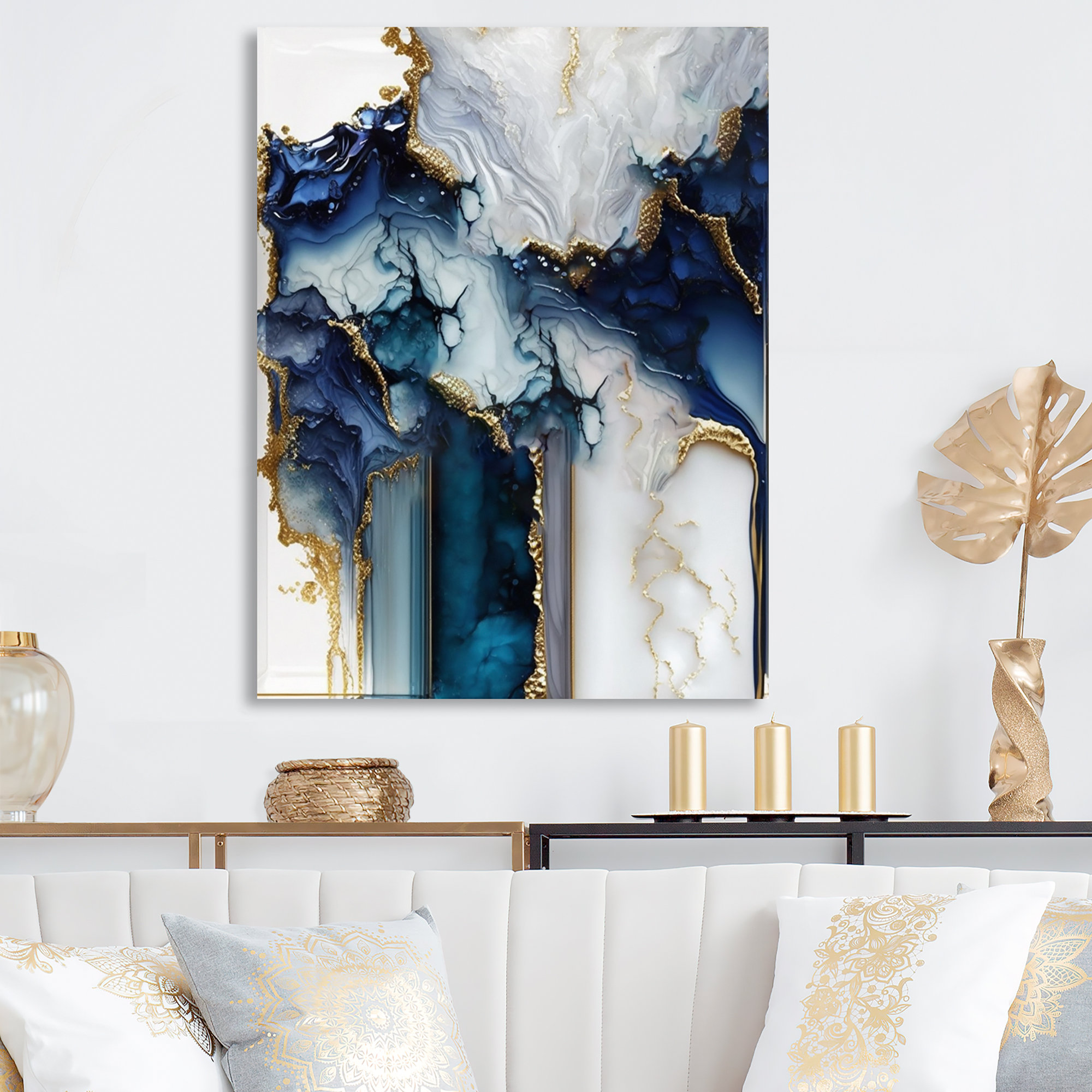 Everly Quinn Abstract Geode White And Blue Marble I - Abstract Marble ...