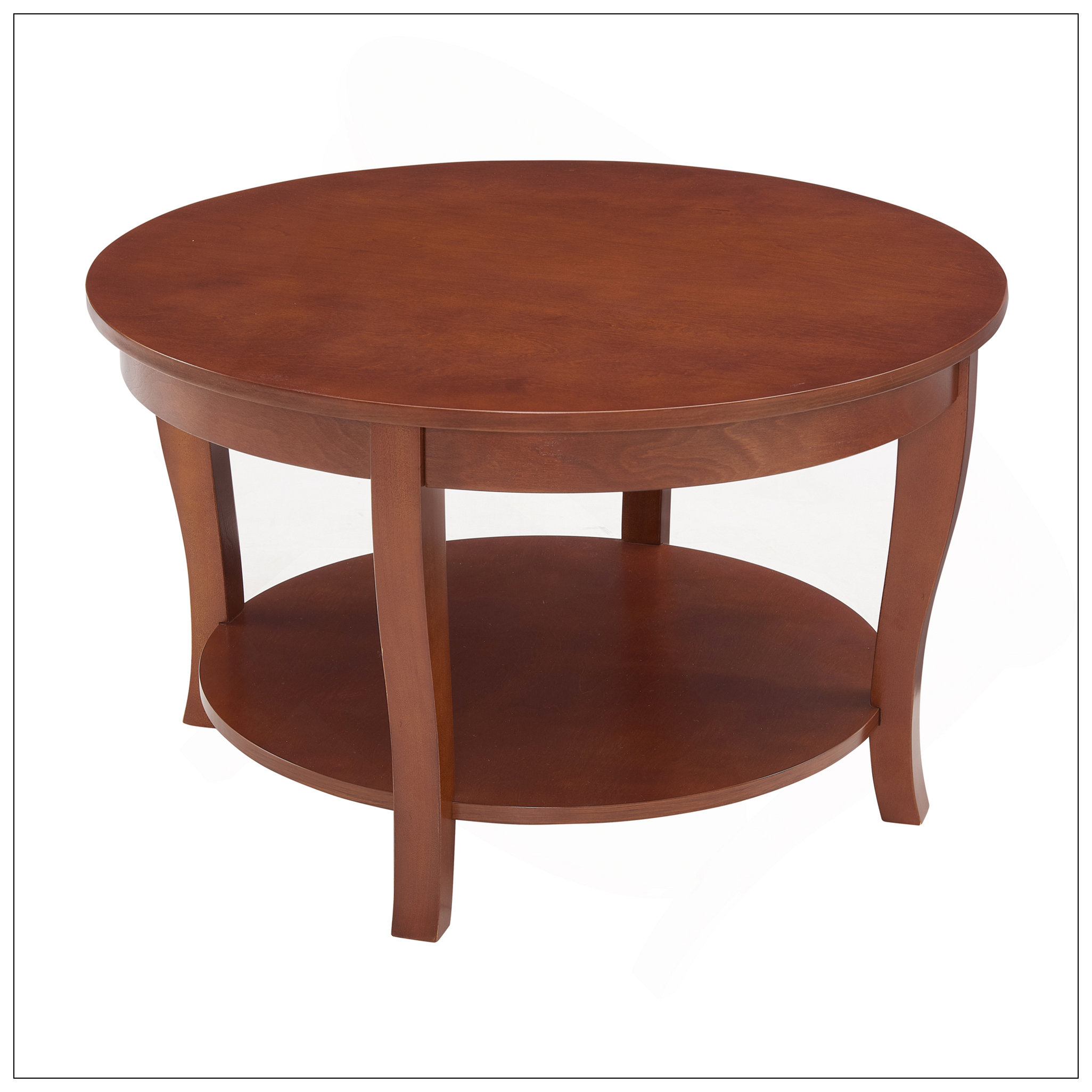 Latitude Run® Traditional Round Coffee Table With Open Storage Shelf,2-Tier Storage Wood Center ...