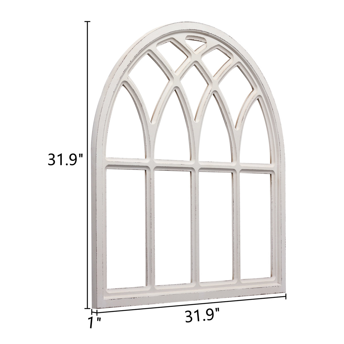 August Grove® 32 Inch Distressed White Wood Arched Window Frame Wall ...