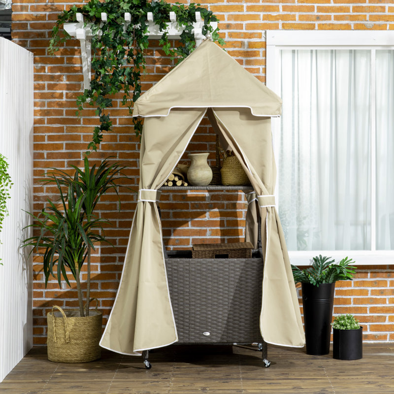 Outsunny 110 Gallon Water Resistant Wicker Cabinet Desk Box with Wheels ...