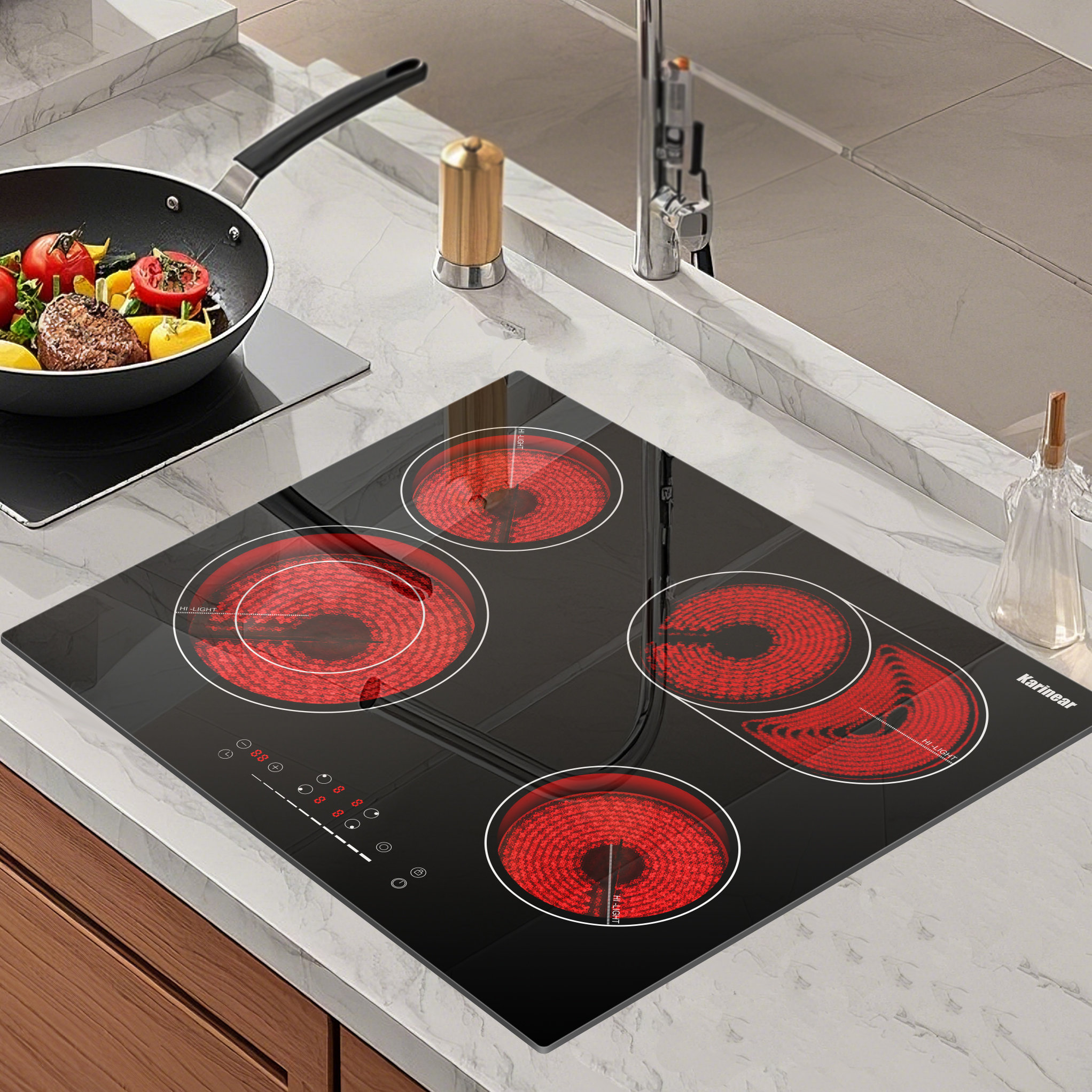 Karinear 4 Burners Electric Cooktop 24 Inch, 220-240v Built-in Electric ...