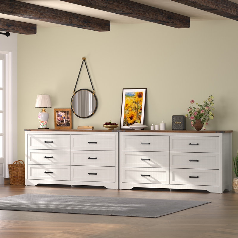 Millwood Pines Emryss 6-Drawer Dresser 54"W Double Dresser With Rustic ...