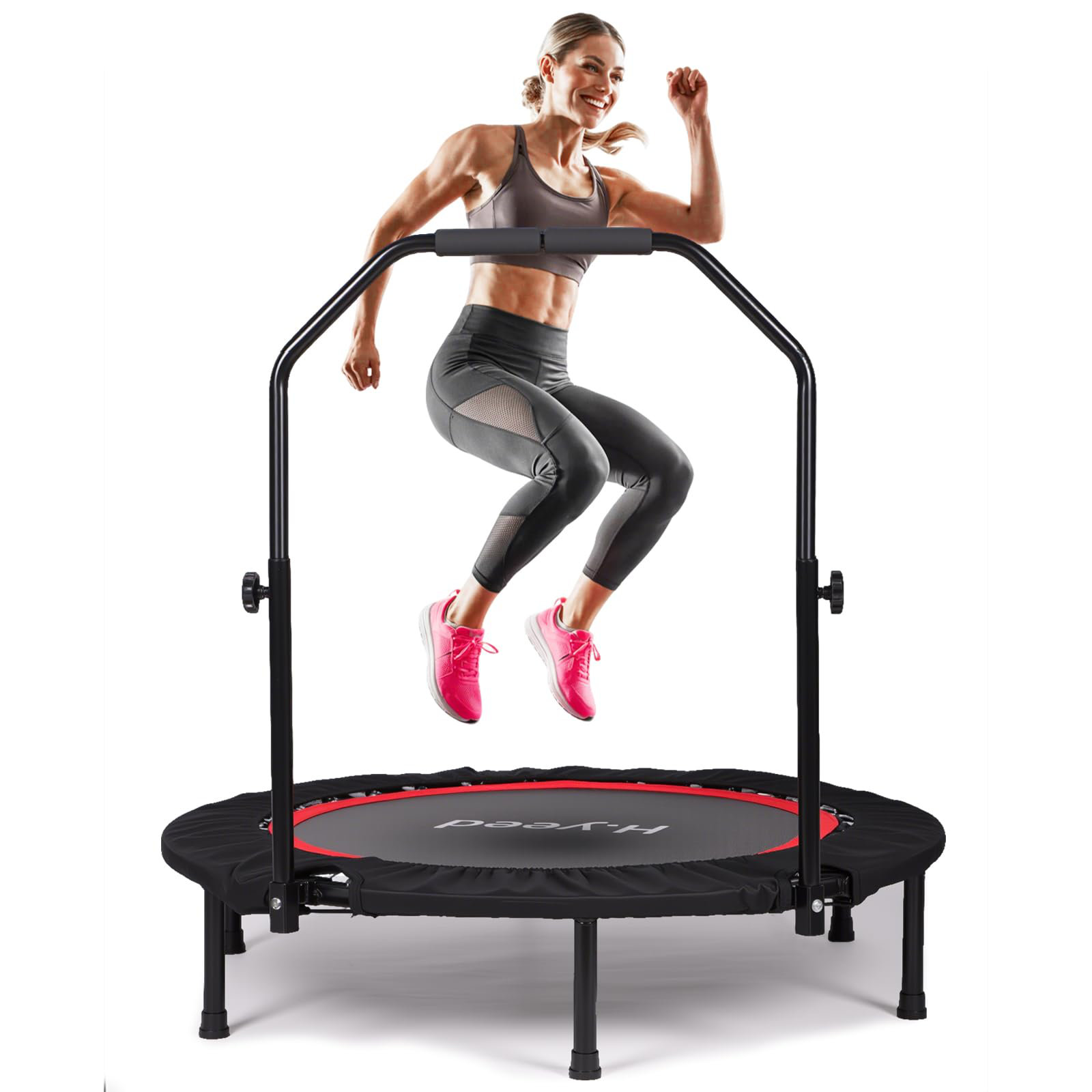 17 Stories ft Foldable Round Fitness Trampoline with Handlebar ...