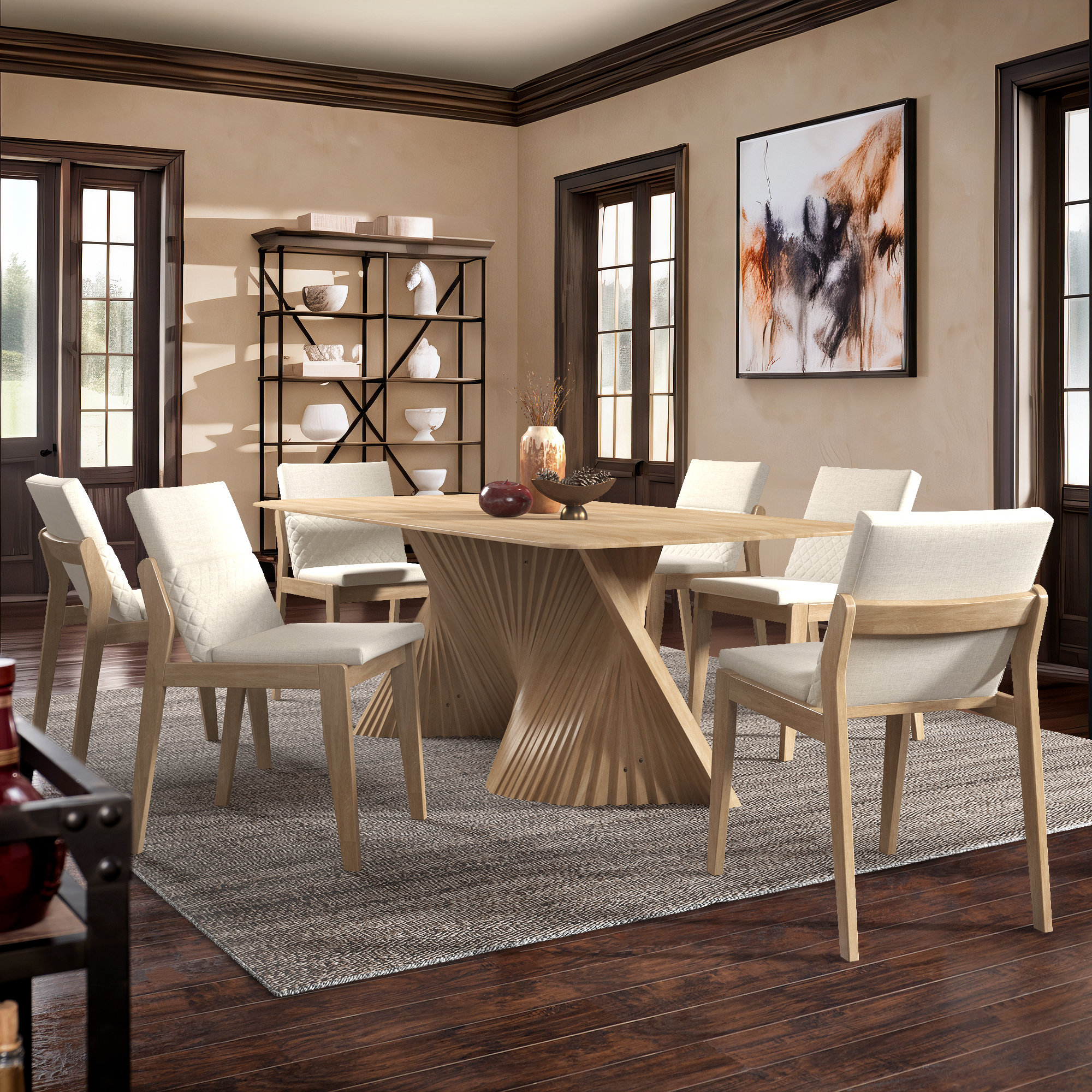 Latitude Run® Arusha Wave Base Dining Table Set - Beige Linen Dining ...