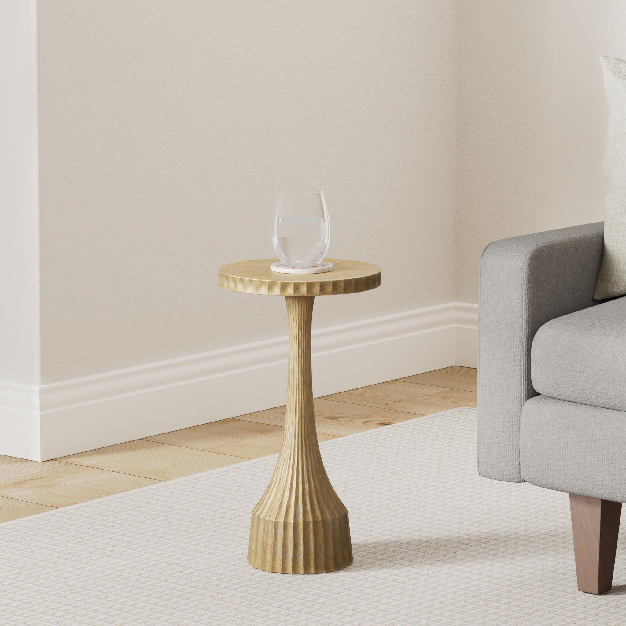 Everly Quinn Small Round Gold Side Table, Accent, End, Pedestal ...
