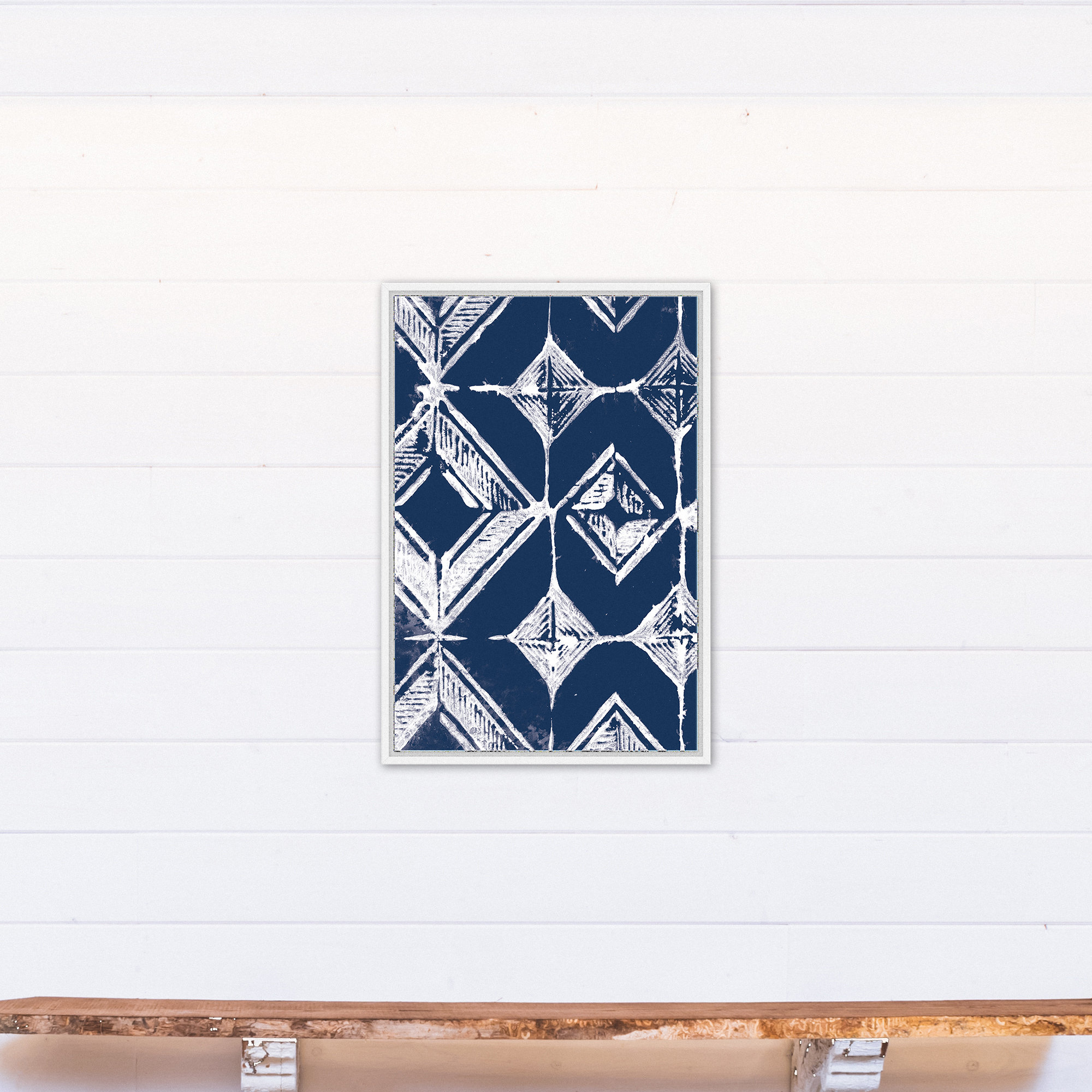 Red Barrel Studio Indigo Diamonds - Floater Frame Painting on Canvas ...